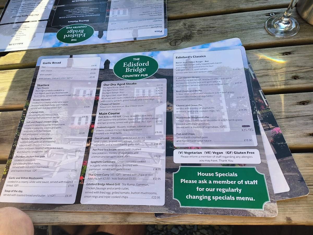 Menu at Edisford Bridge pub & bar, Clitheroe