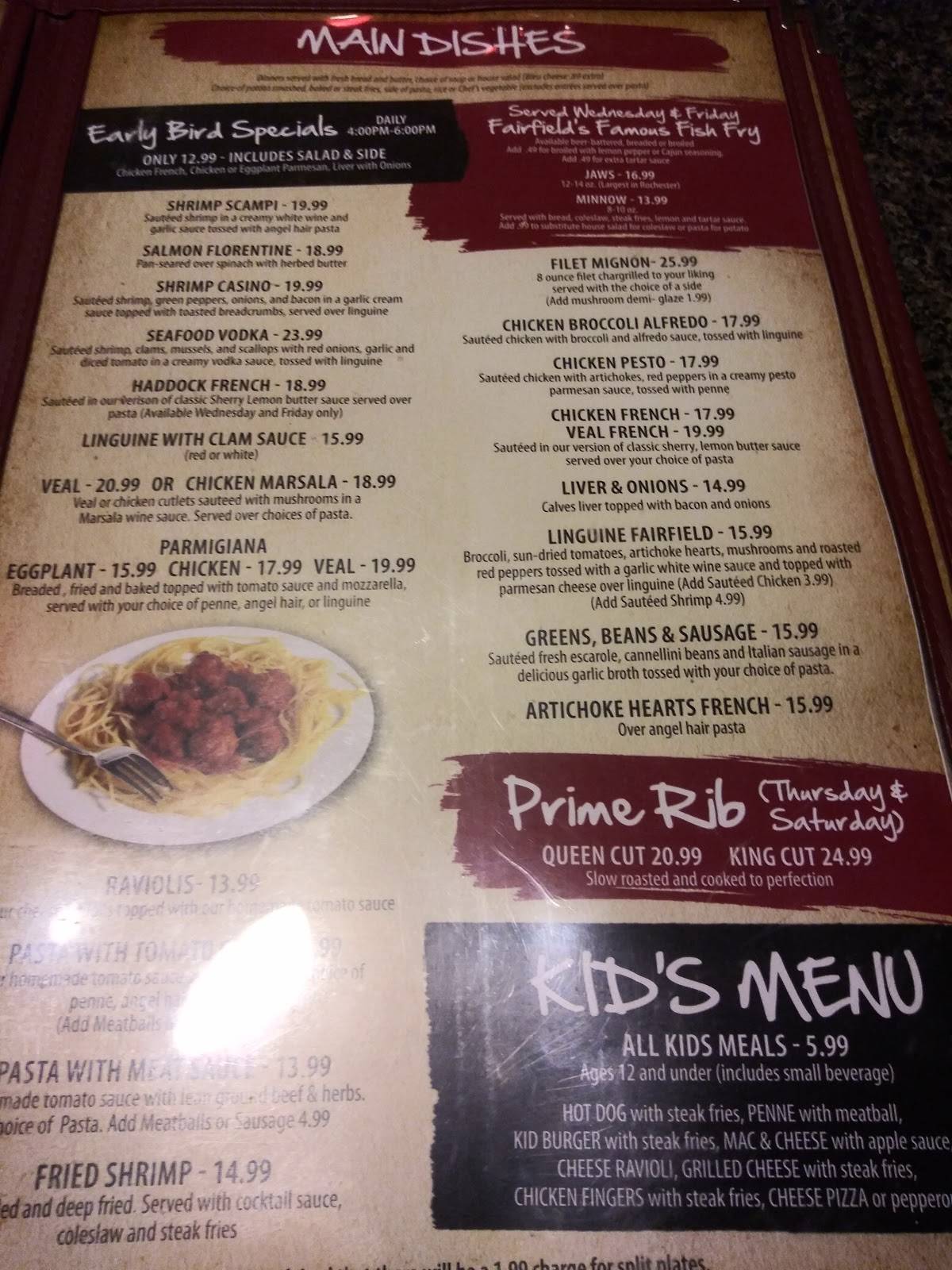 Menu at Fairfield's Bar & Grill, East Rochester