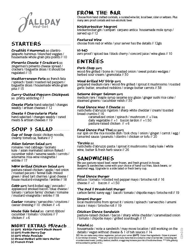 Menu at Food Dance Restaurant, Kalamazoo