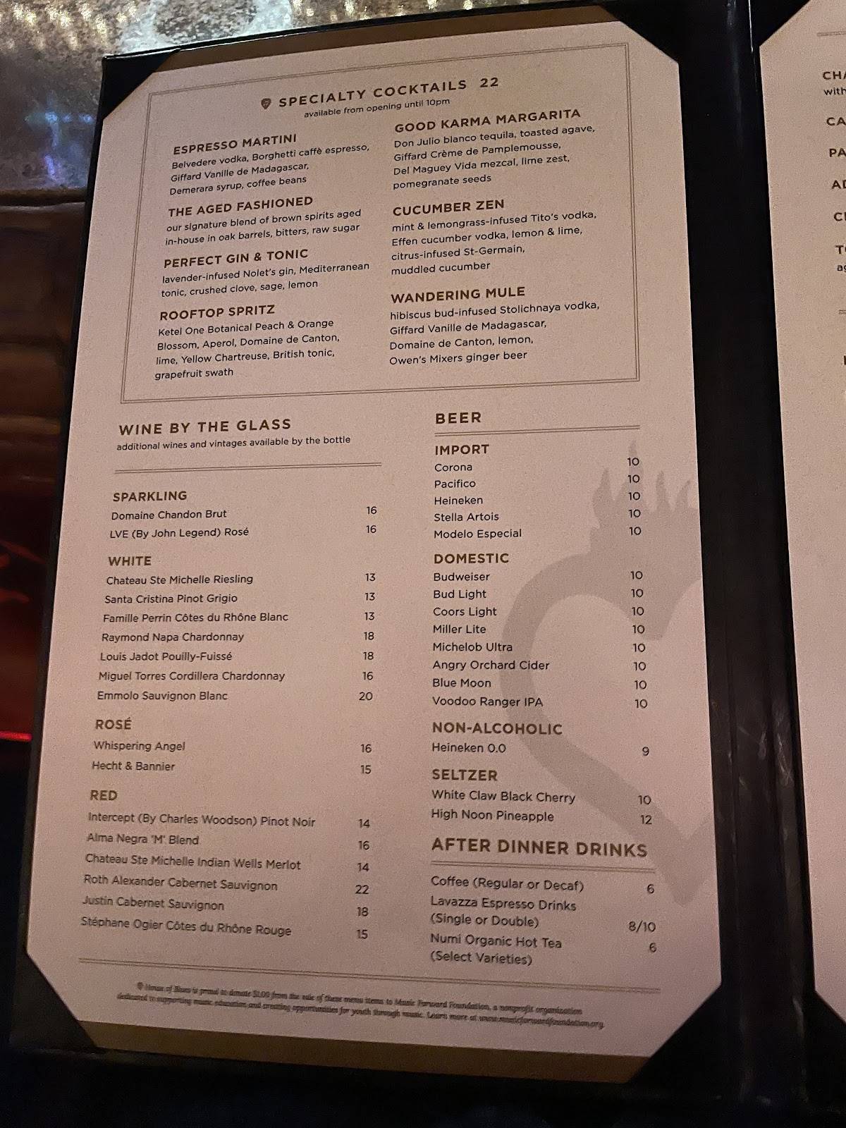 Menu at Foundation Room Las Vegas pub & bar, Las Vegas, S Las Vegas Blvd
