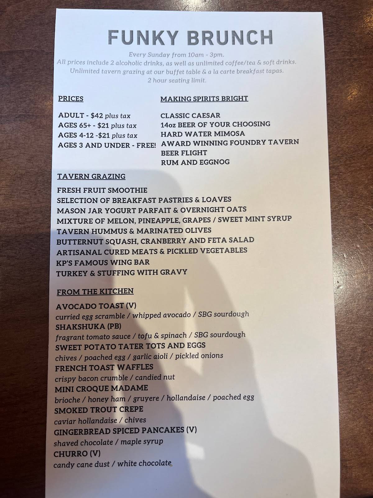 Menu at Foundry Tavern pub & bar, Cambridge