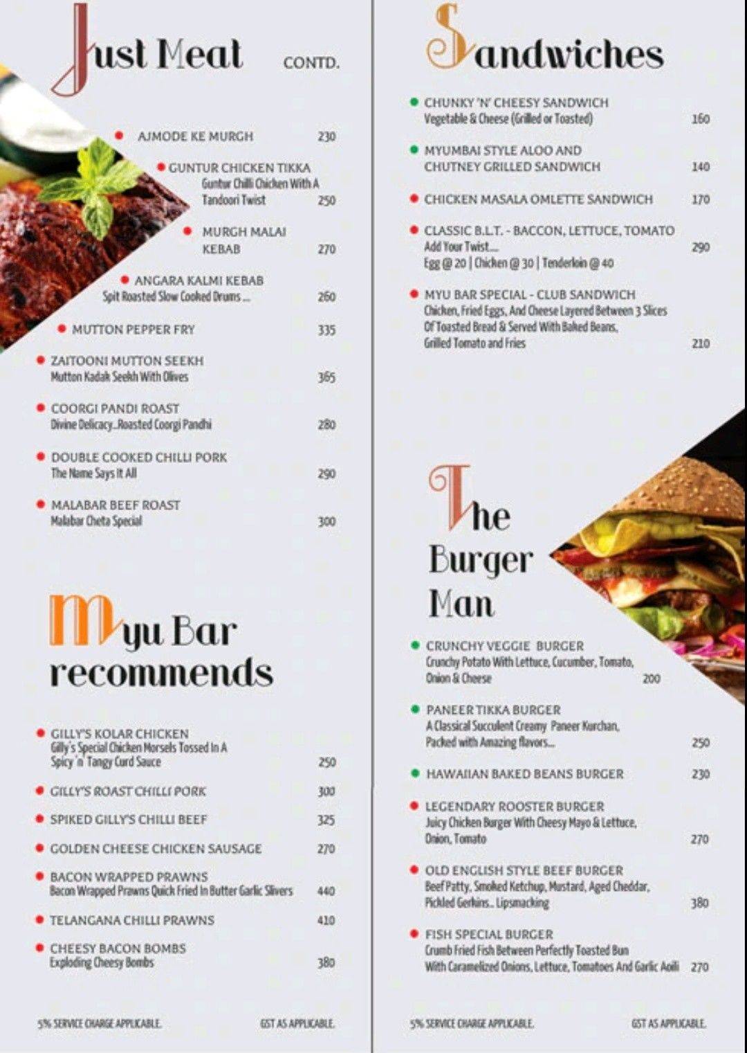 Menu at The Terrace at Gilly's Redefined, Bengaluru