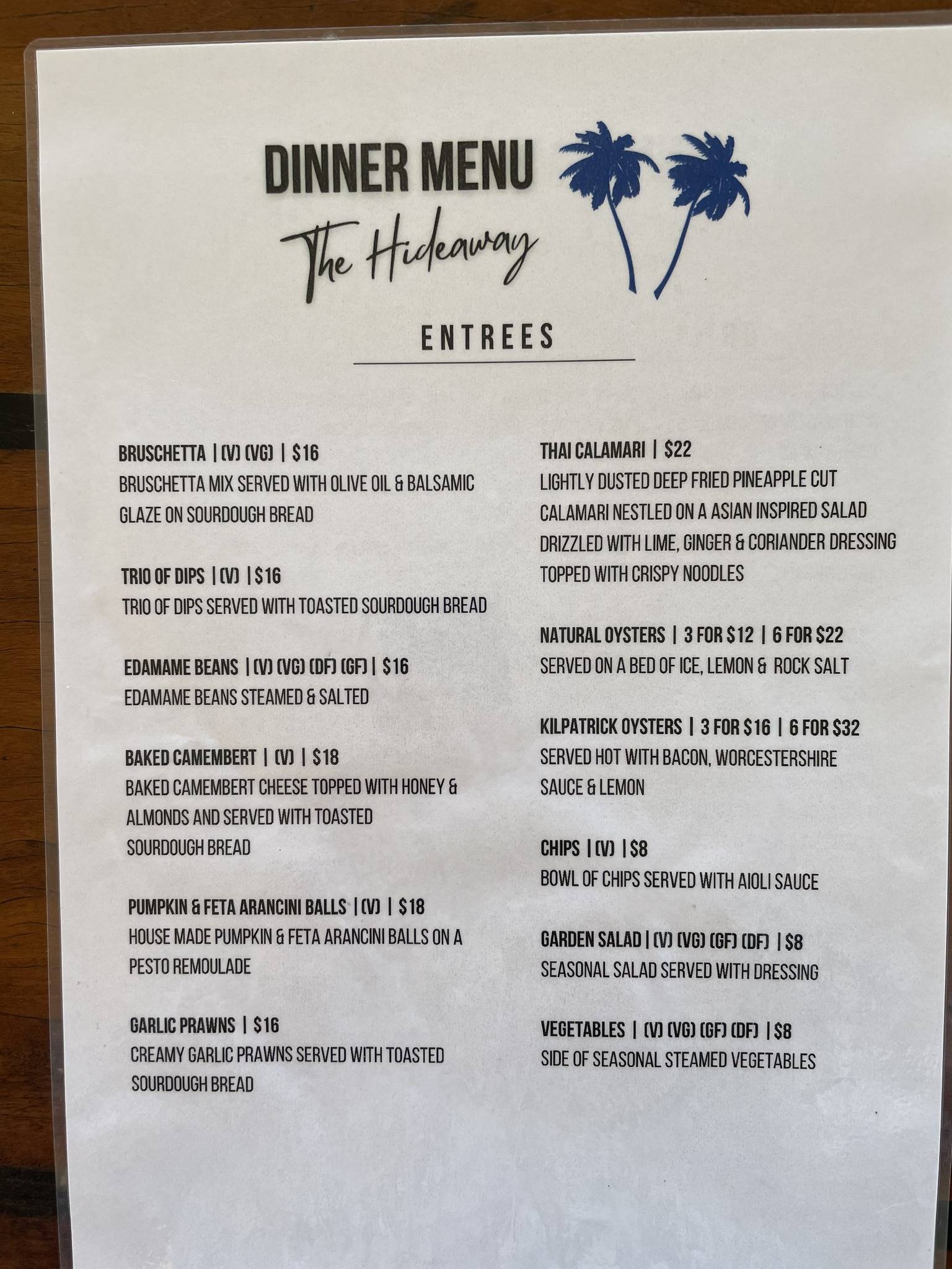 Menu at Great Keppel Island Hideaway pub & bar, Australia