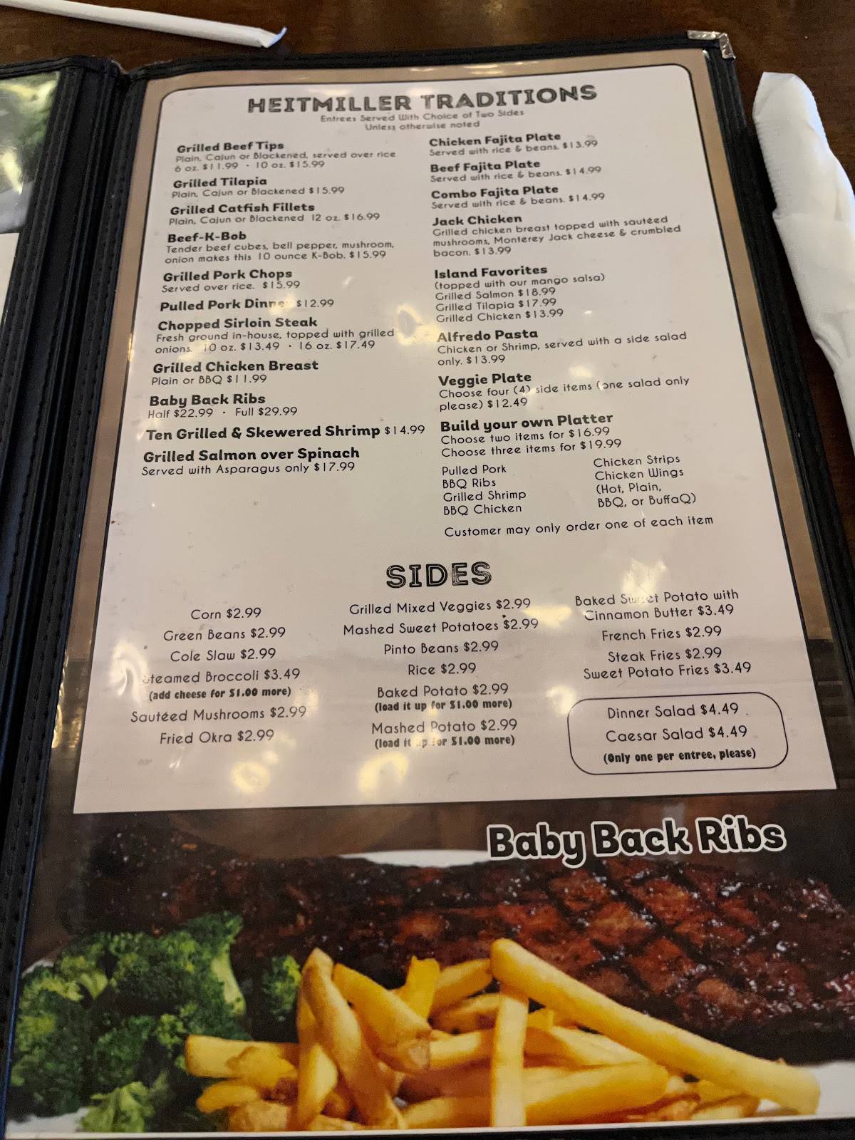 Menu at Heitmiller Steakhouse, Lacy Lakeview, I 35 N Frontage Rd