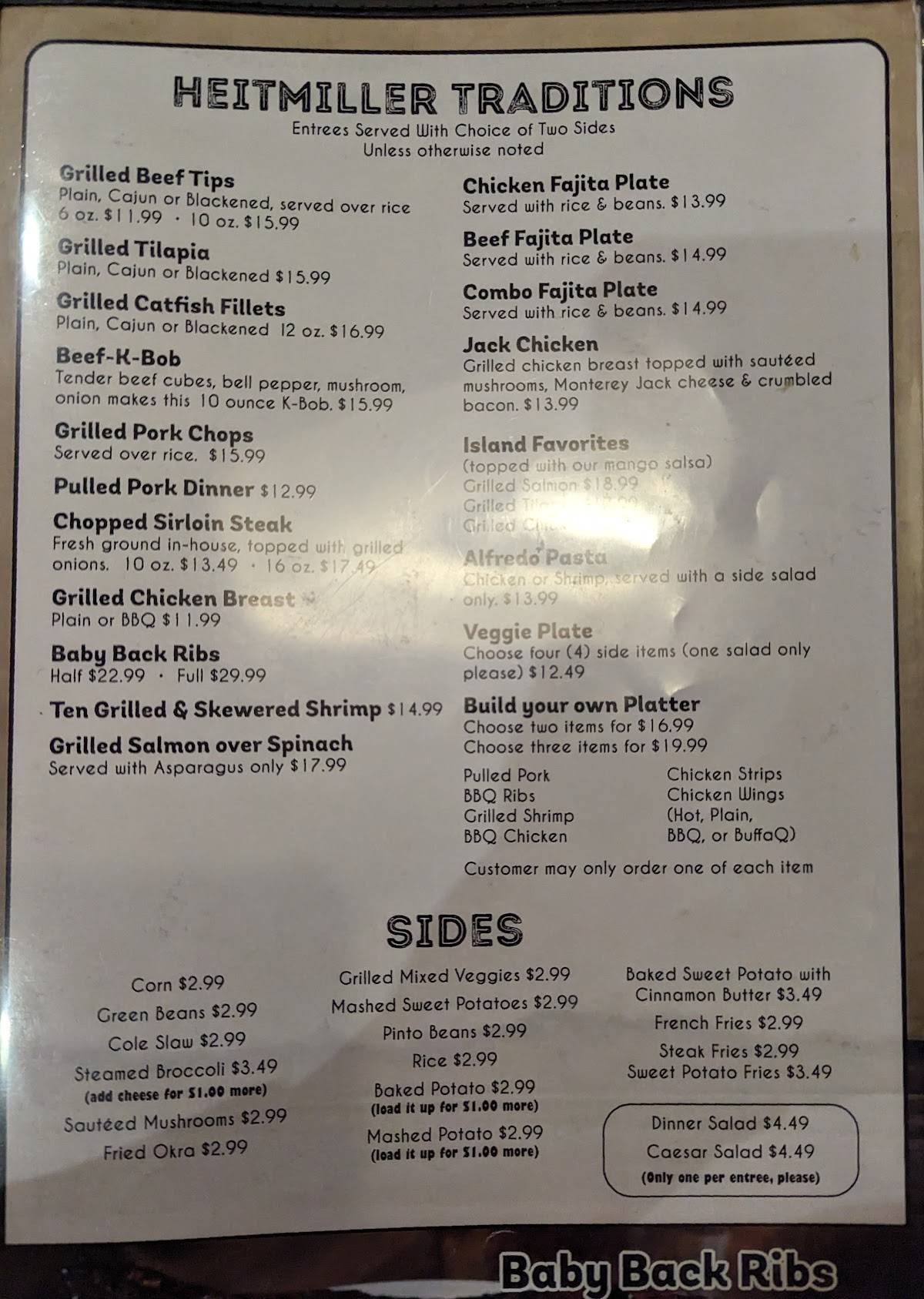 Menu at Heitmiller Steakhouse, Lacy Lakeview, I 35 N Frontage Rd