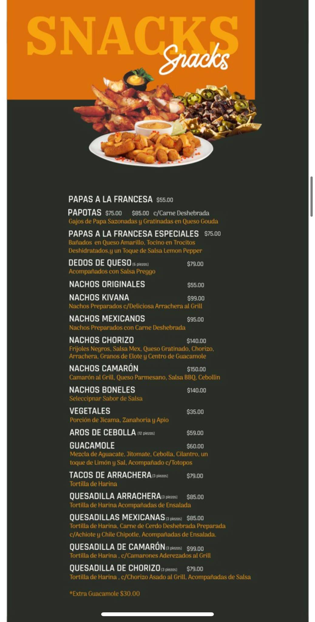 Carta del restaurante Kivana Wings, Uruapan