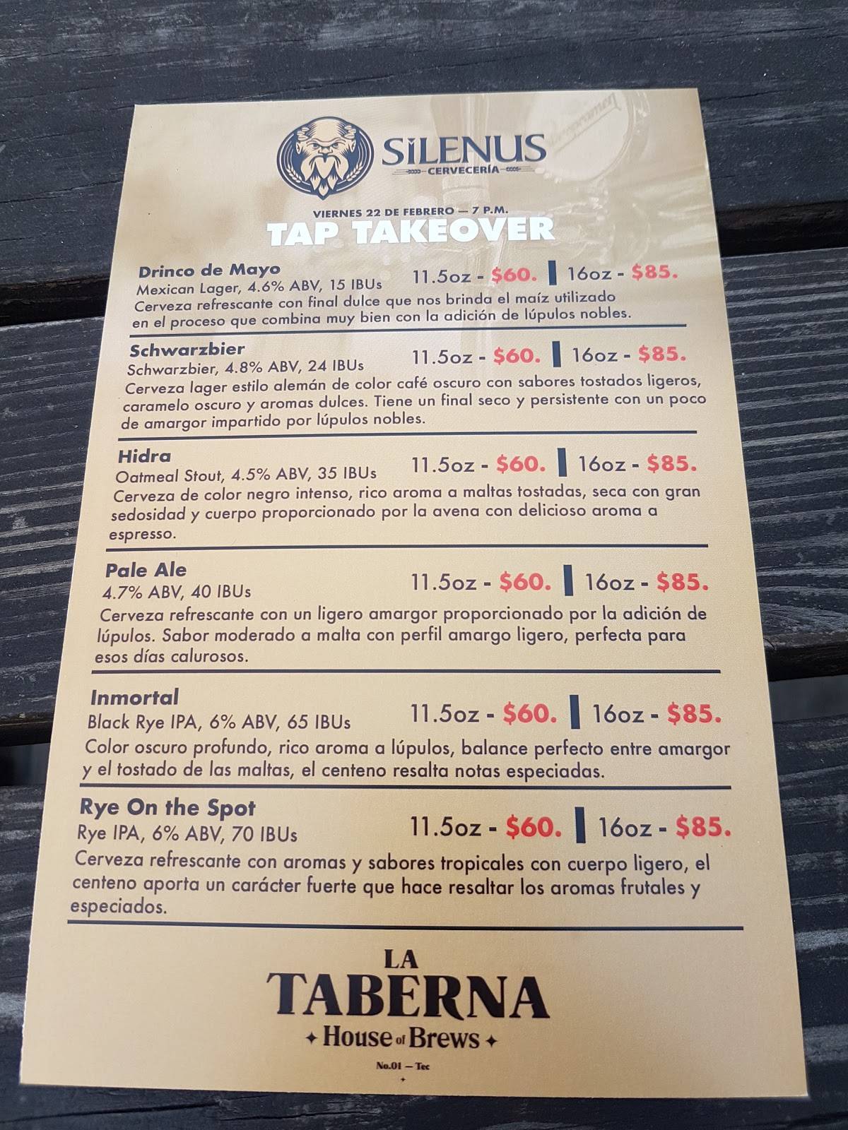 Carta del pub y bar La Taberna - House of Brews, Monterrey, Av. Eugenio ...
