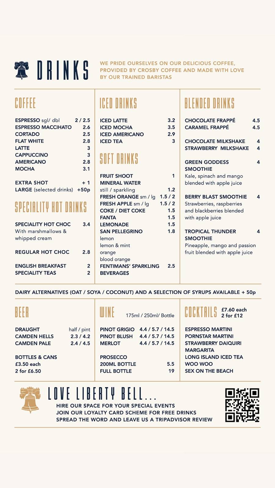Menu at Liberty Bell Coffee pub & bar, Birkenhead, 5 Hamilton St
