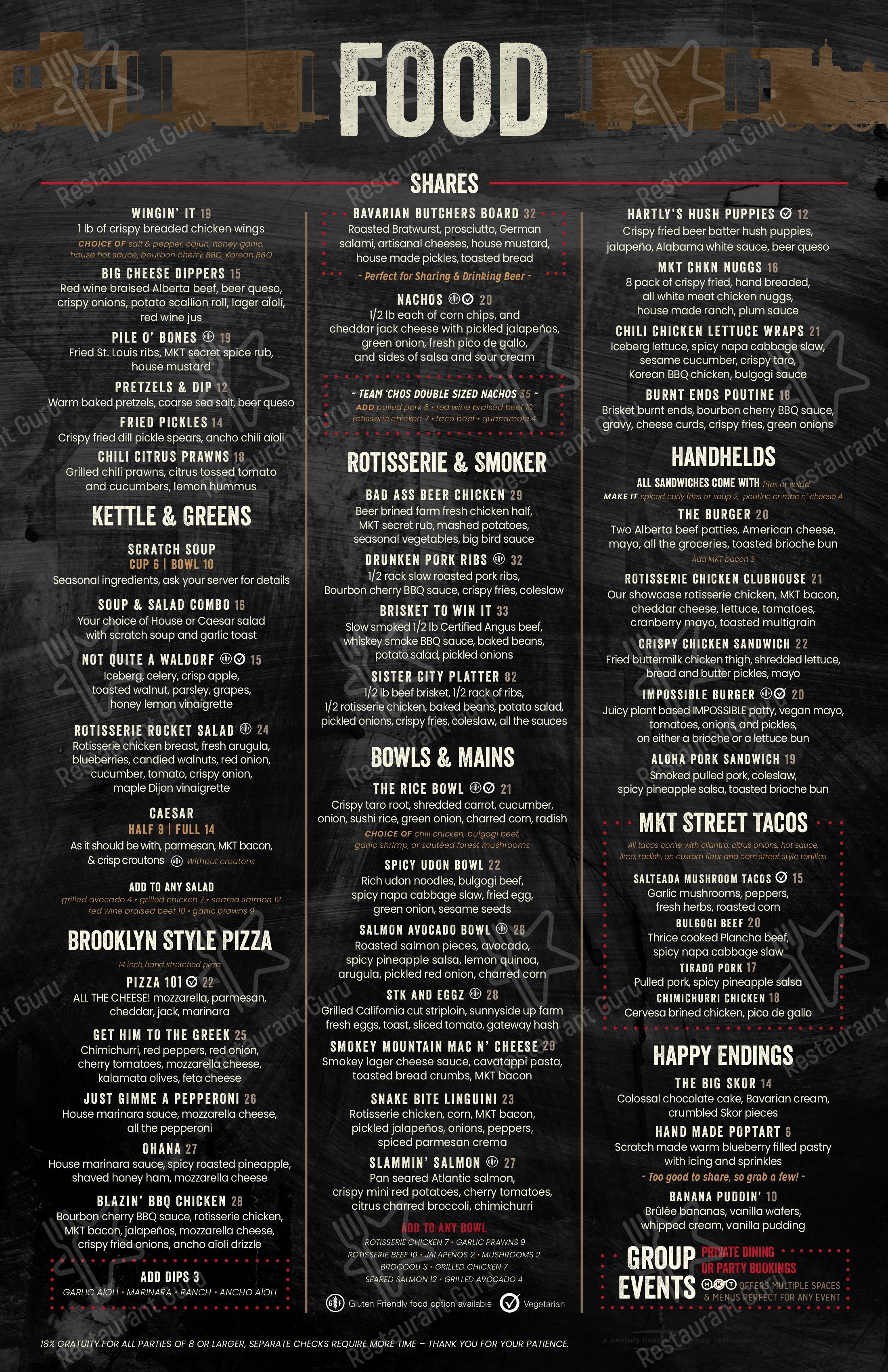 Menu at MKT Fresh Food Beer Market pub & bar, Edmonton, Gateway Blvd NW