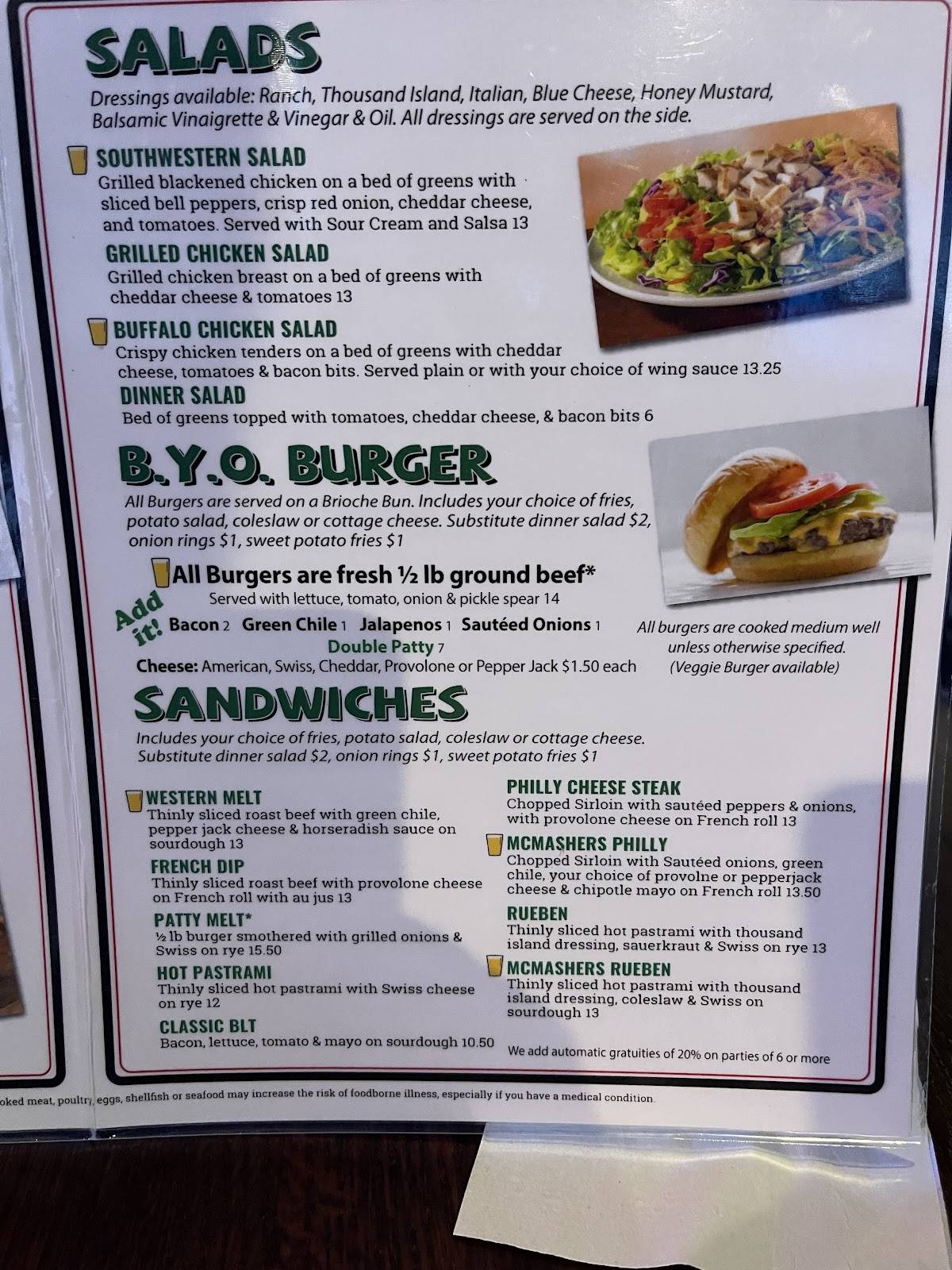 Menu at McMashers Sports Bar & Grill, Casa Grande