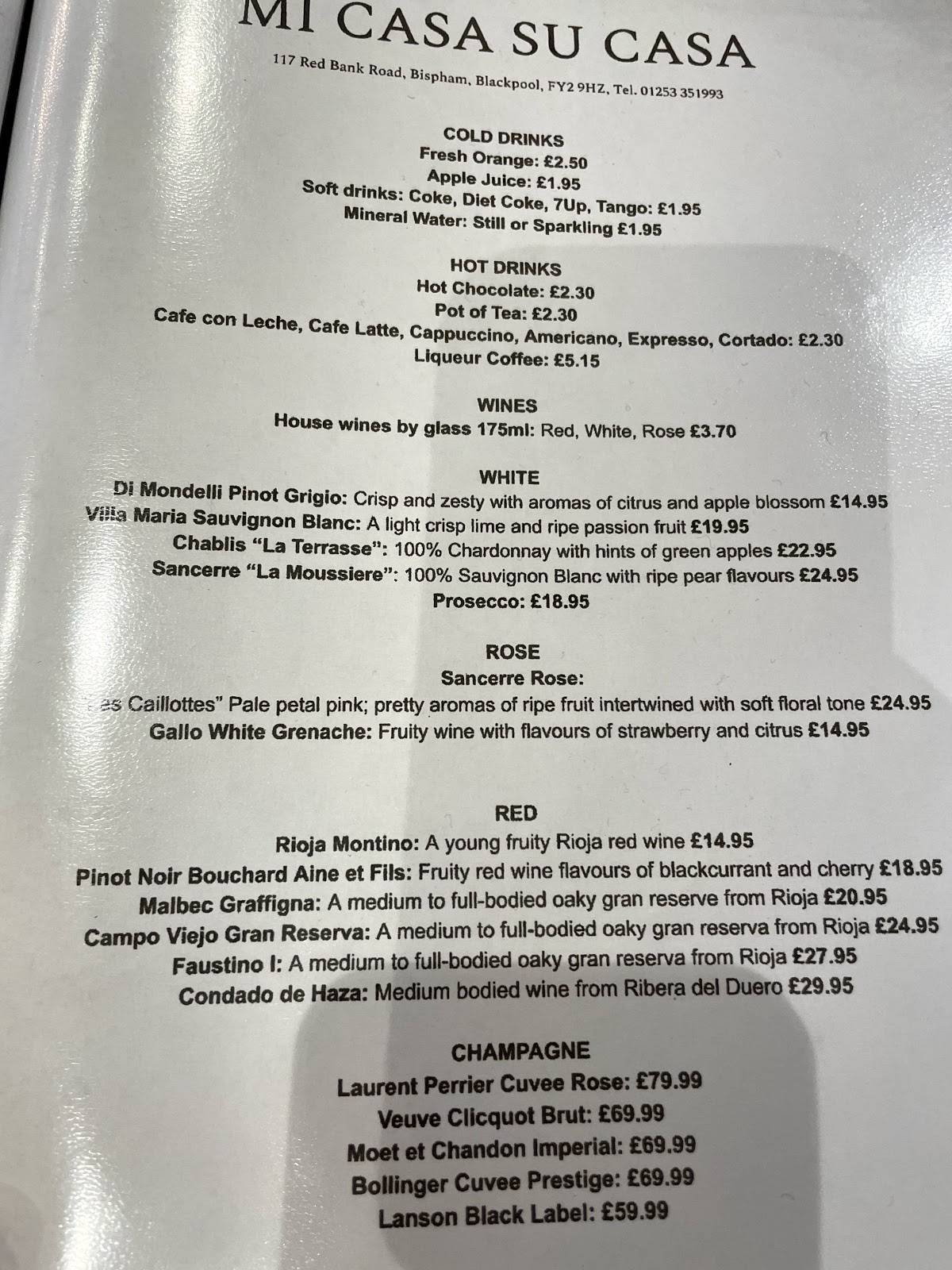Menu at Mi Casa Su Casa restaurant, Blackpool