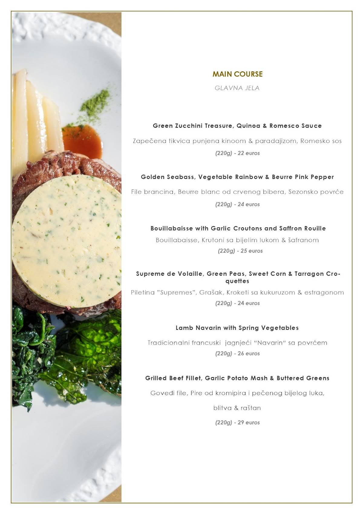 Carta de Muse Restaurant & Bar, Sveti Stefan