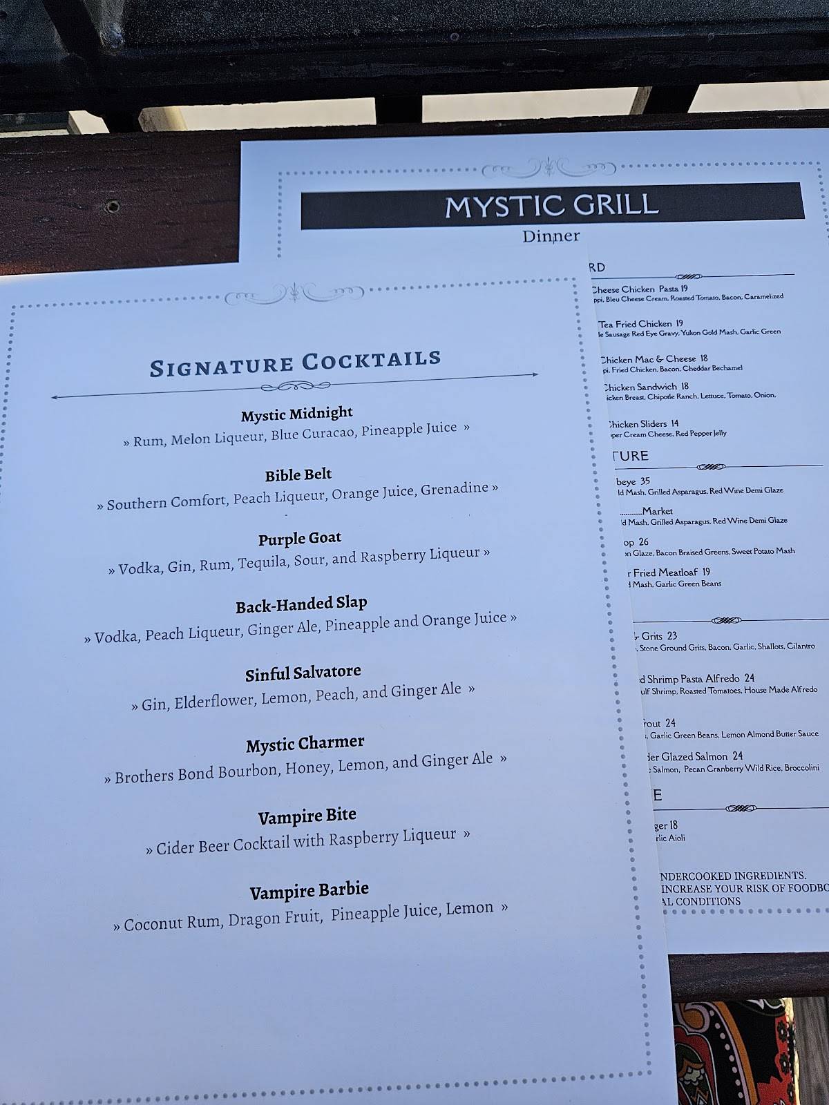 Menu at Mystic Grill pub & bar, Covington