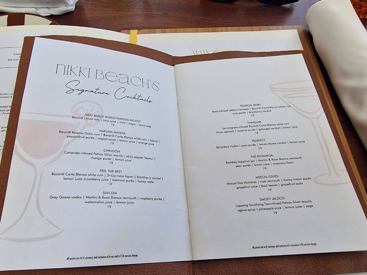 Menu at Nikki Beach Marbella pub & bar, Marbella