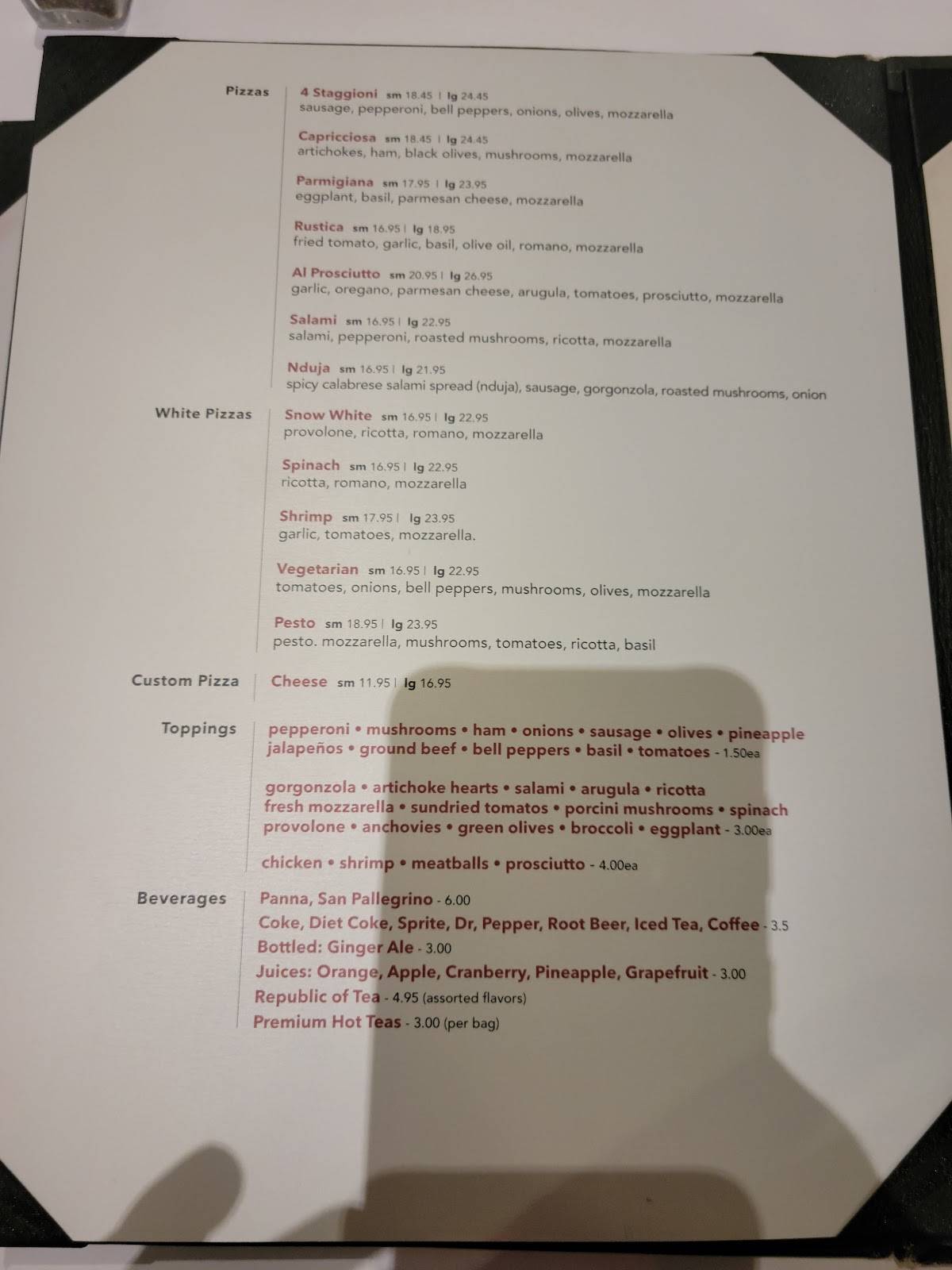 Menu at Nora's Italian Cuisine pub & bar, Las Vegas, 5780 W Flamingo Rd