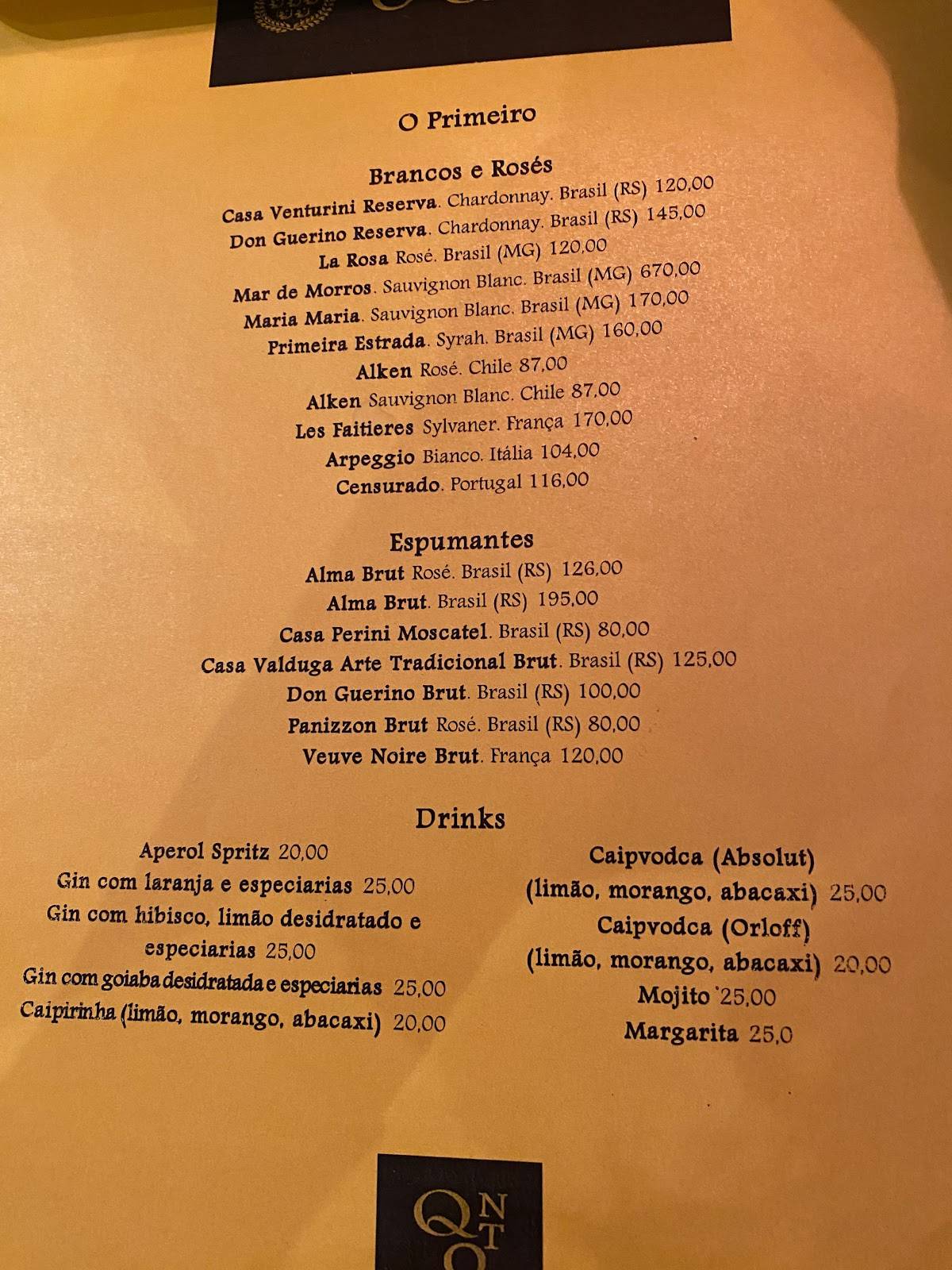 Menu em O Quinto pub & Bar, Diamantina