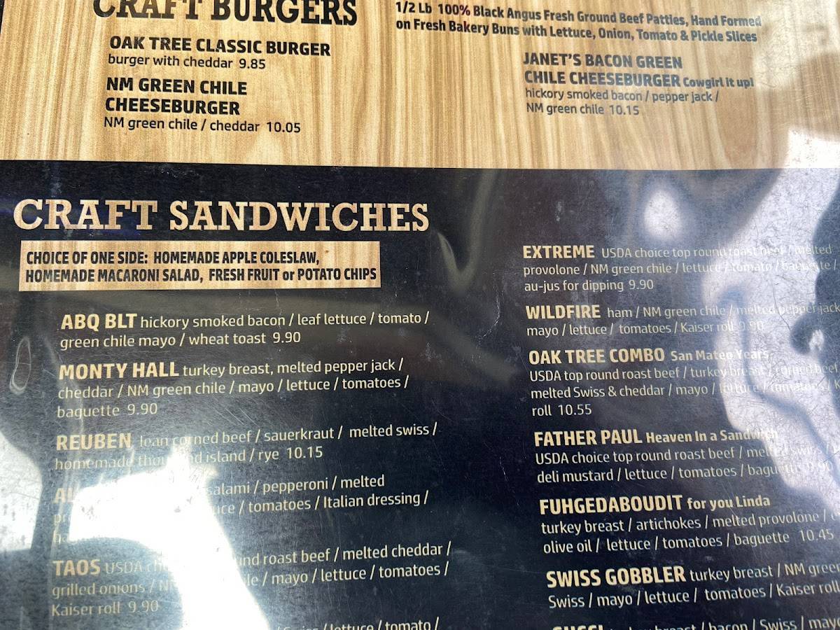 Menu at Oak Tree Cafe, Albuquerque, Alameda Blvd NE