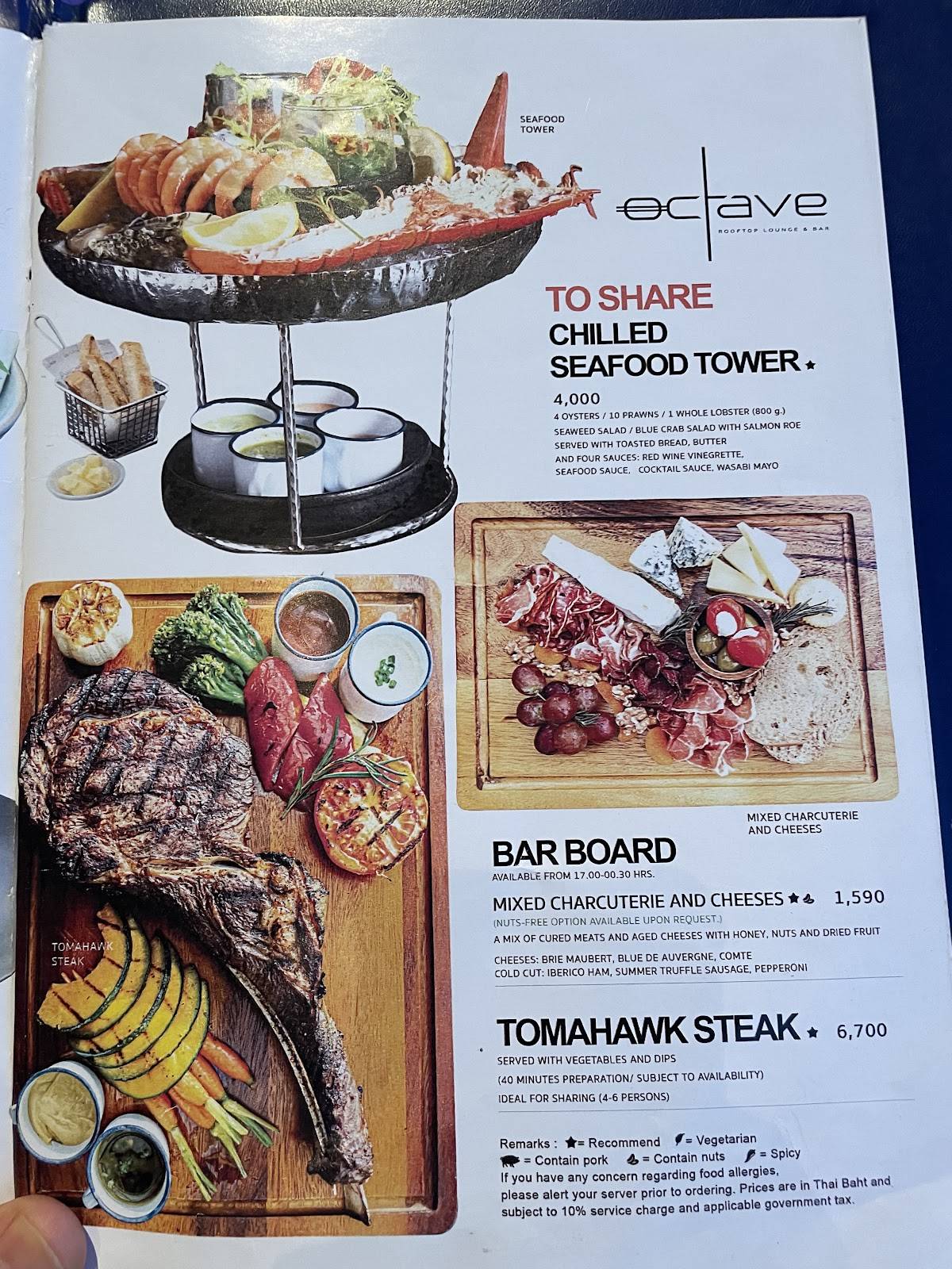 Menu at Octave Rooftop Lounge & Bar, Bangkok