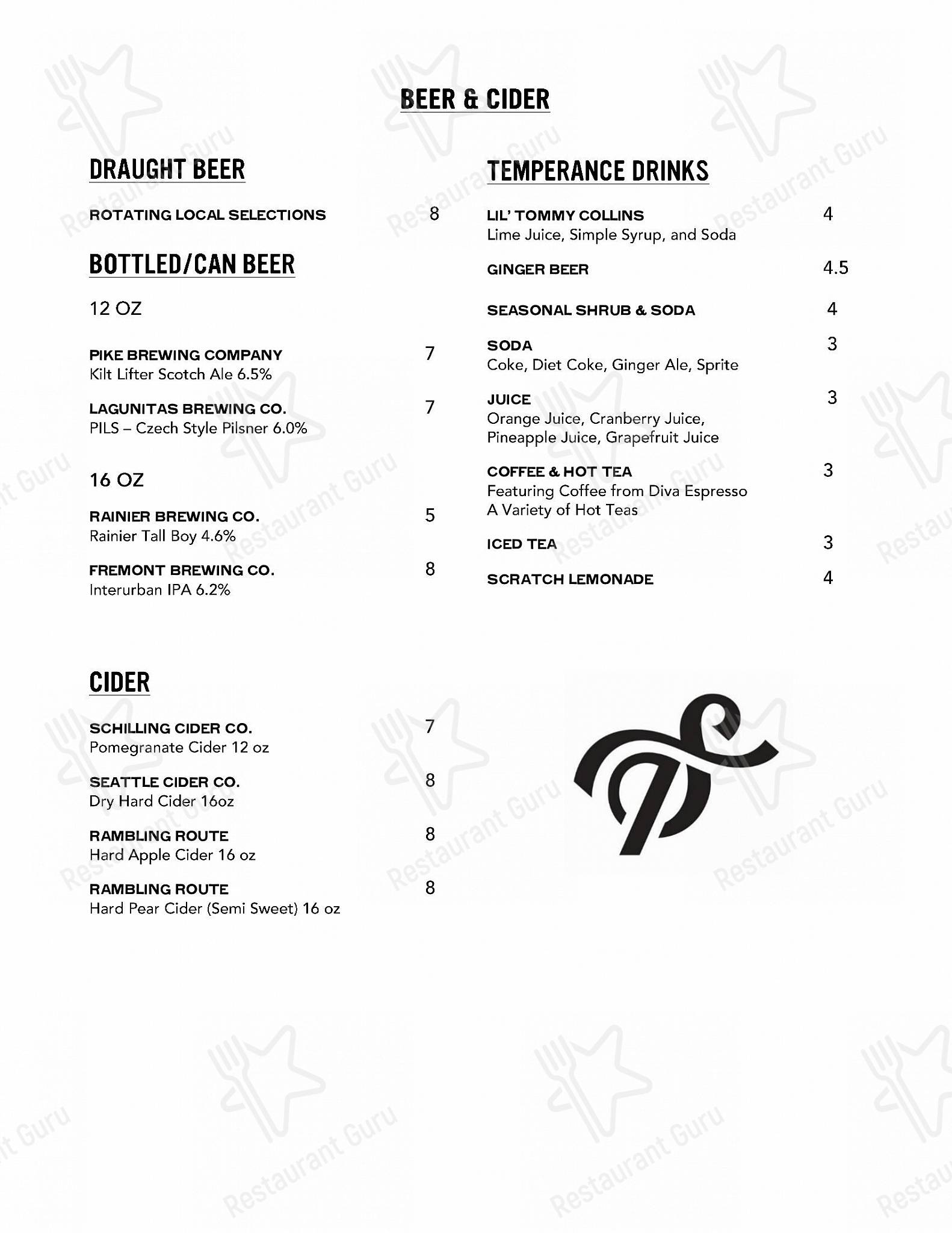 Menu at Smith Tower cafe, Seattle