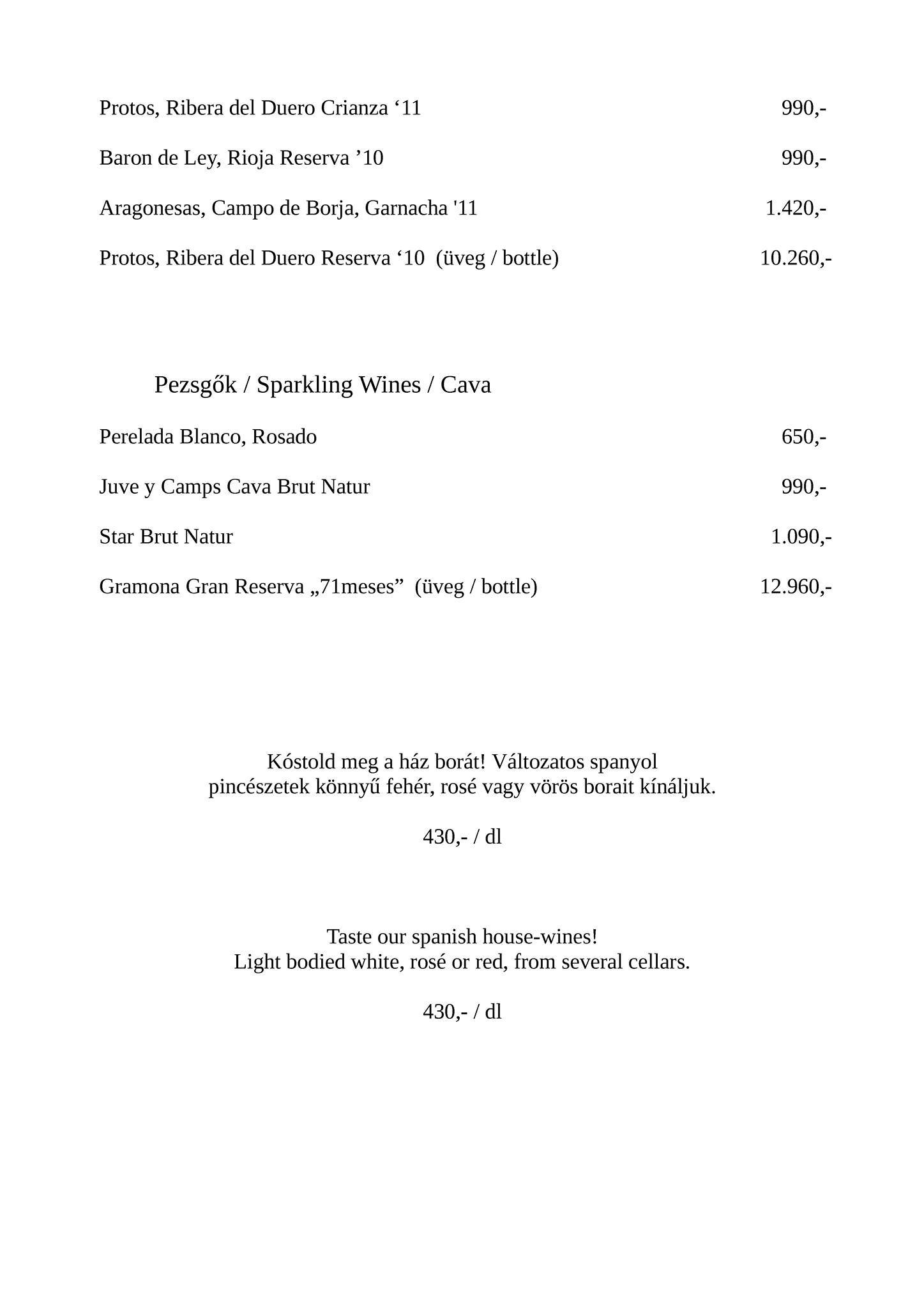 Menu at Solera pub & bar, Budapest