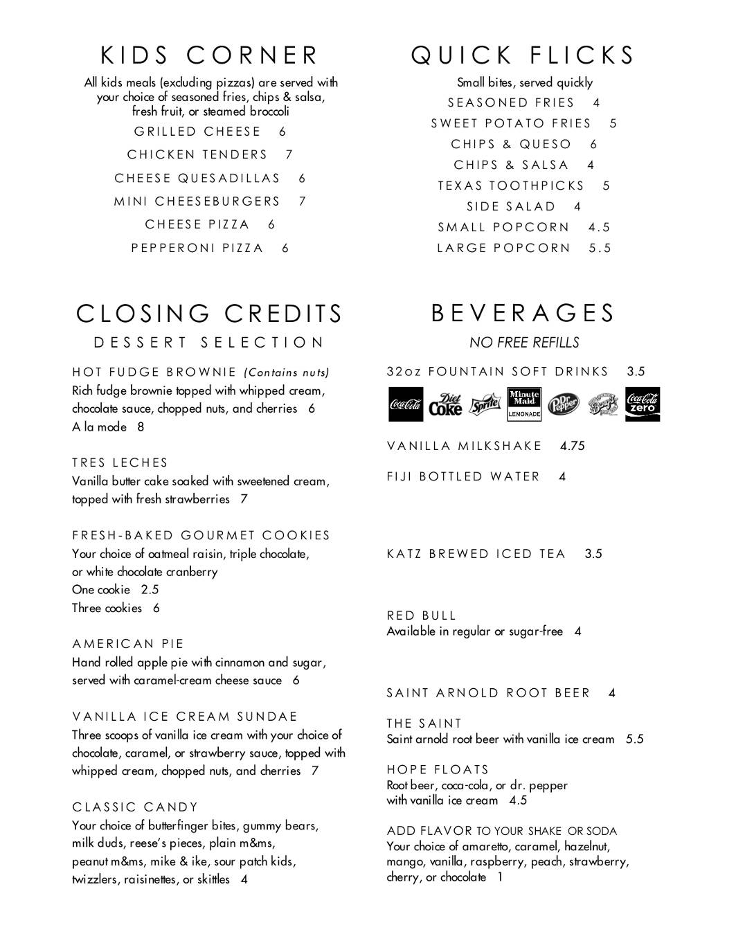 Menu at Star Cinema Grill pub & bar, Conroe