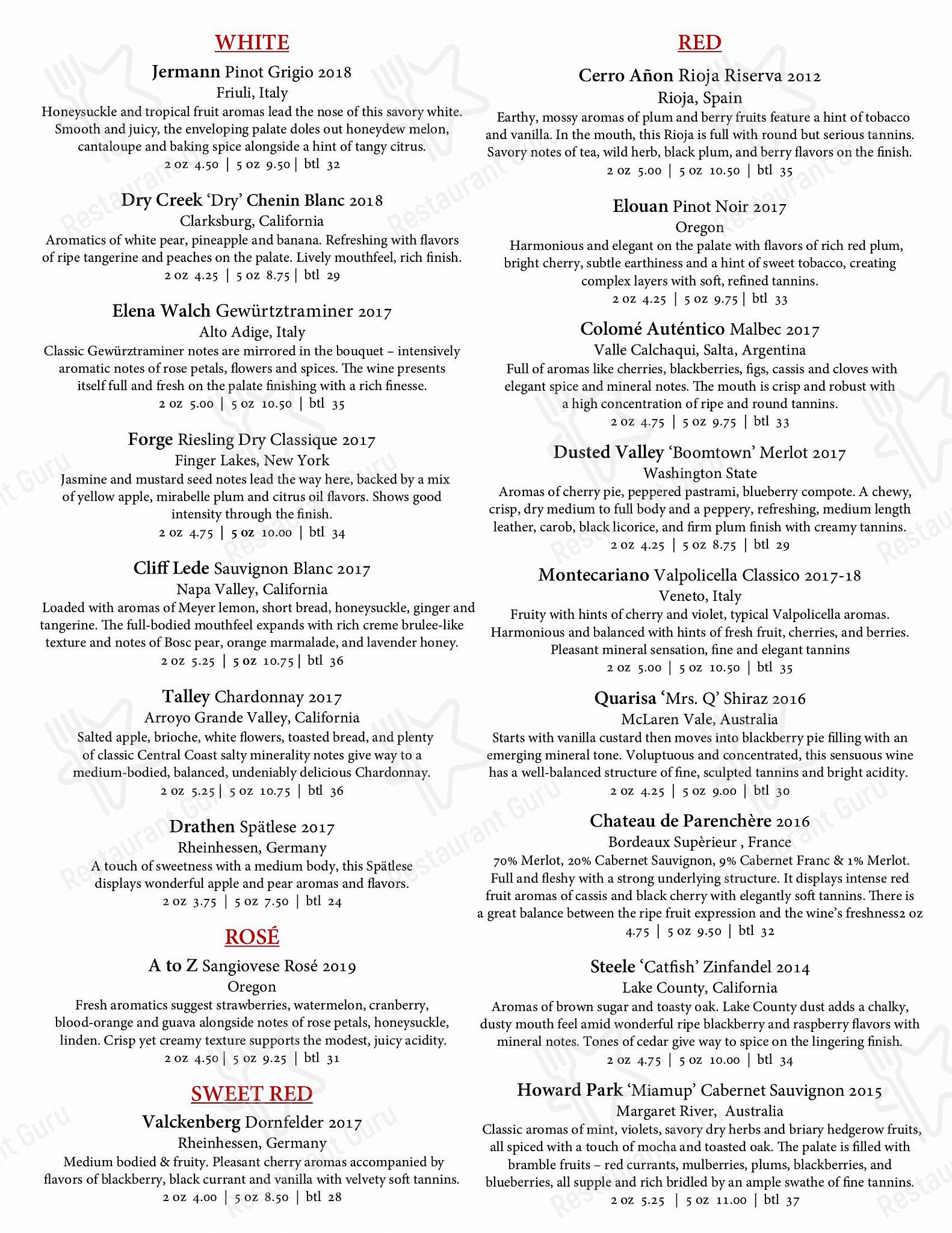 Menu at Sun Singer Restaurant, Wine & Spirits, Champaign