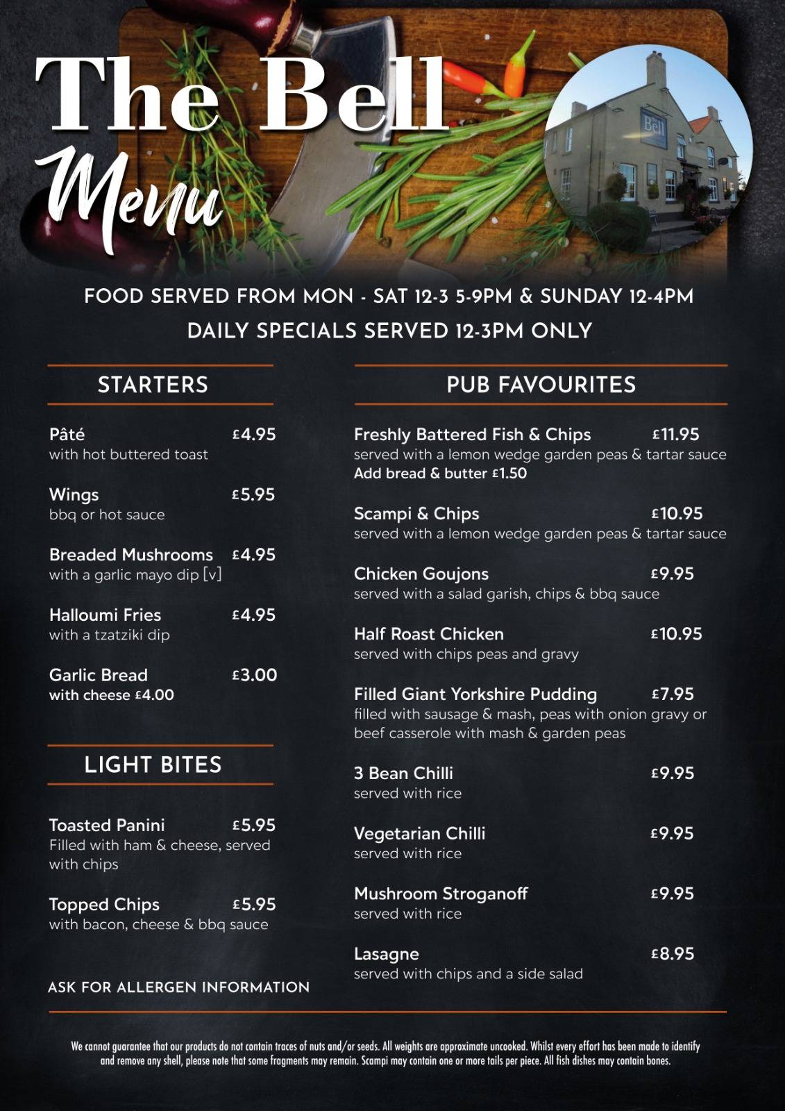 Menu at The Bell Inn pub & bar, Shrewsbury