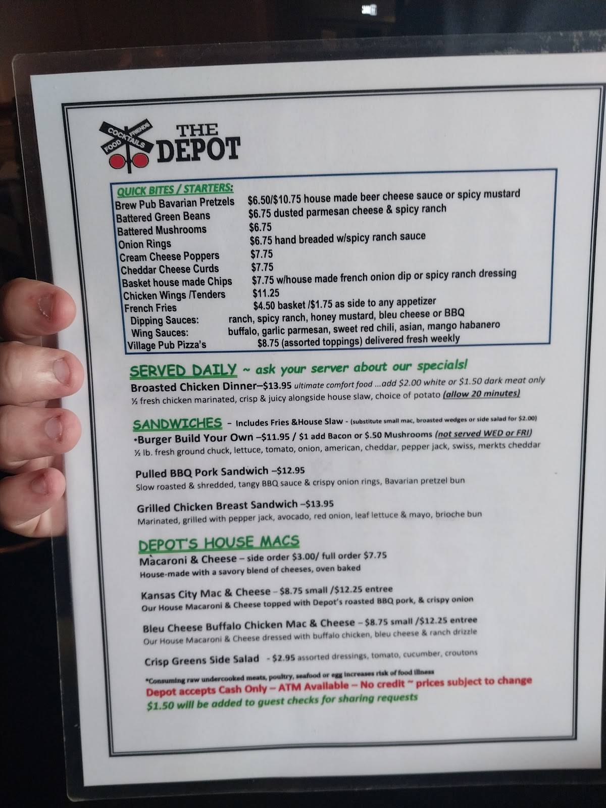 Menu at The Depot Restaurant & Tavern, Caledonia