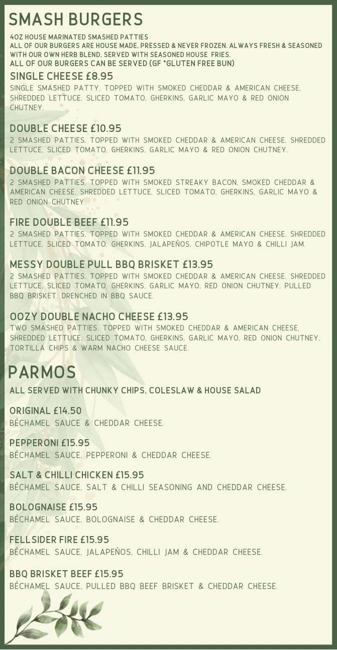 Menu at The Fellsider pub & bar, Gateshead