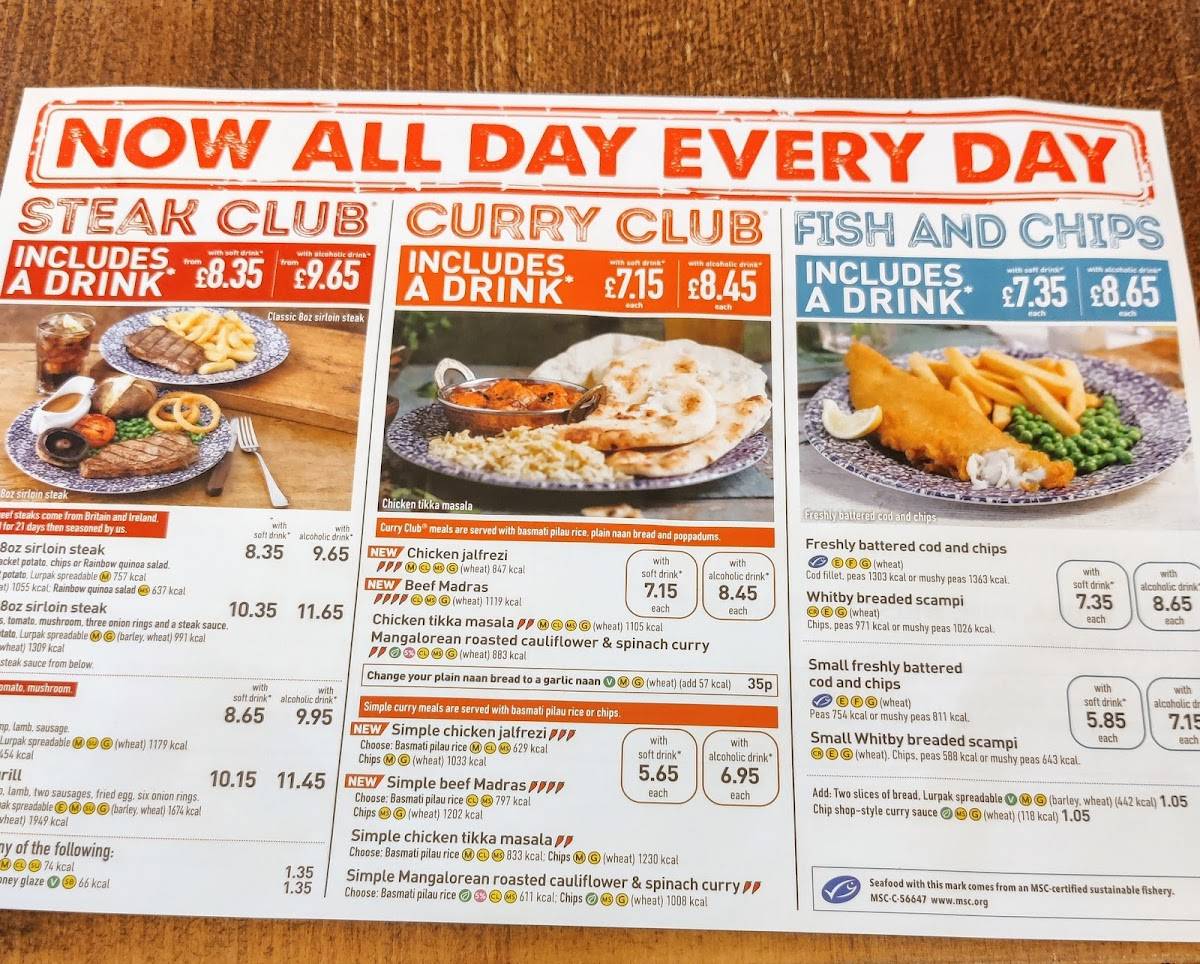 Menu at The Fire Station - JD Wetherspoon pub & bar, Whitley Bay, 18 ...