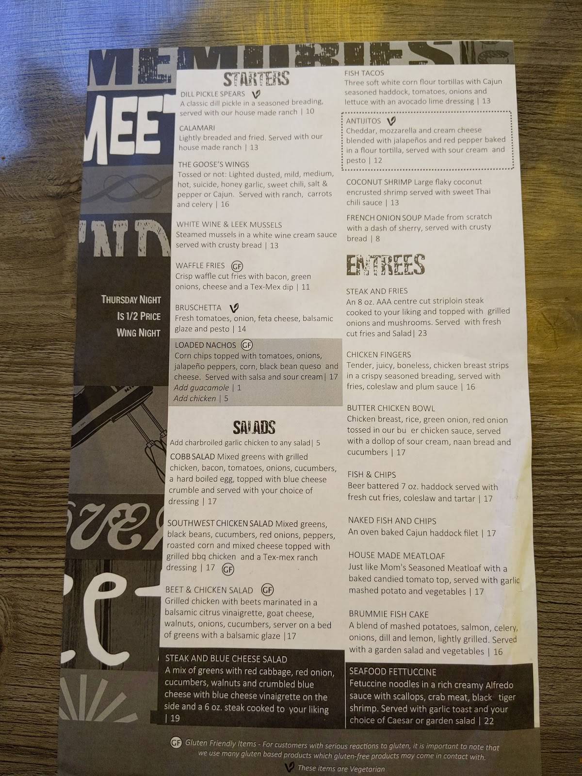 Menu at The Goose & Gridiron pub & bar, Merrickville-Wolford