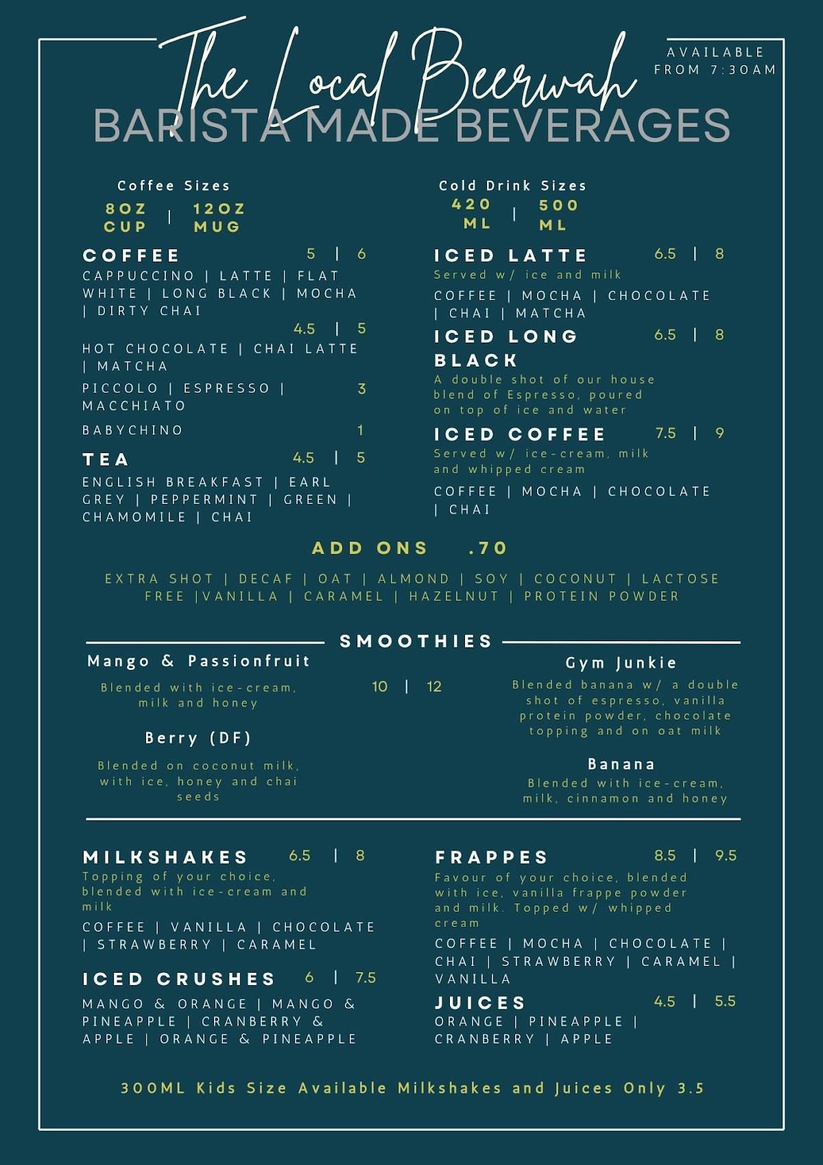 Menu at The Local Beerwah Cafe & Bar, Beerwah