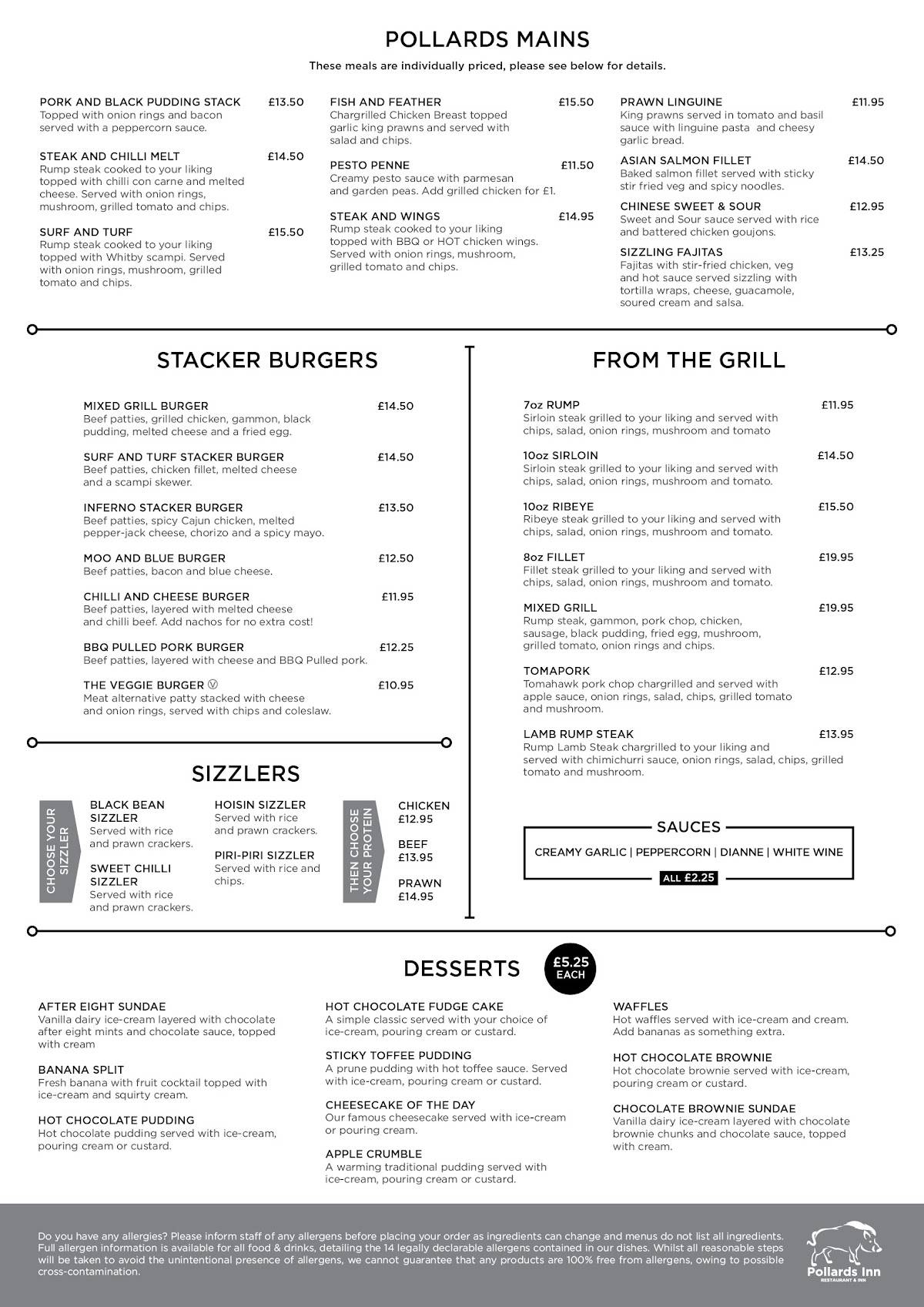 Menu at The Pollards Inn pub & bar, Bishop Auckland