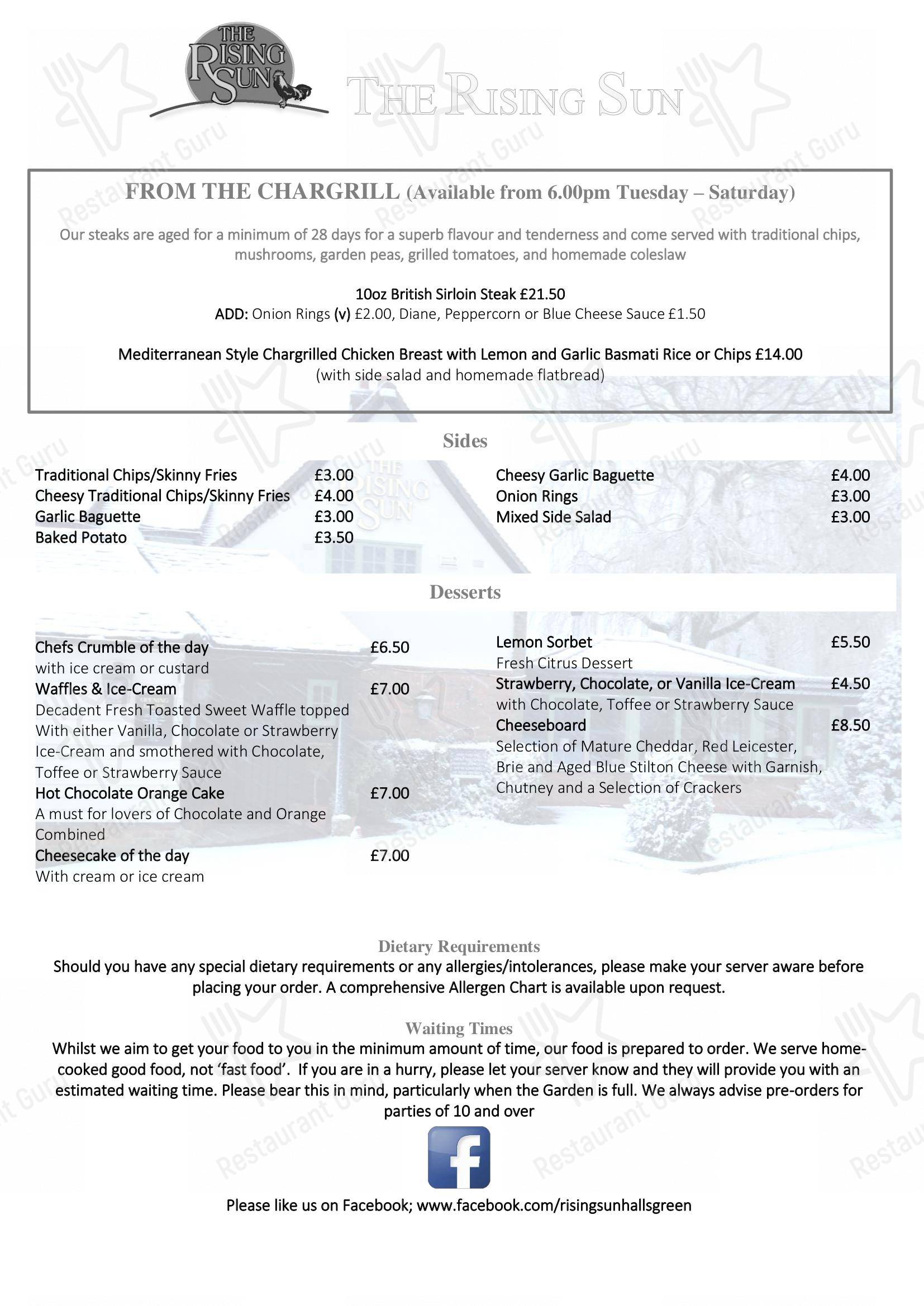Menu at The Rising Sun pub & bar, Weston