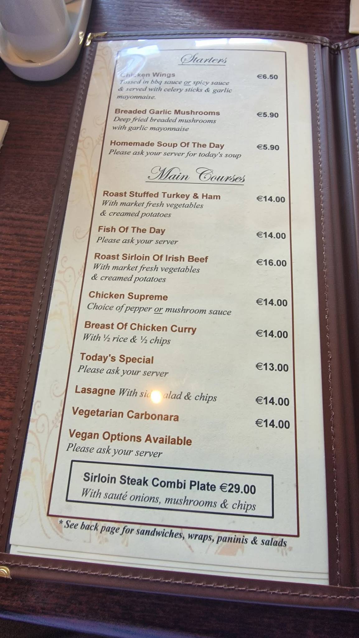 Menu at The Valley Inn pub & bar, Dunleer, Mullary Manor