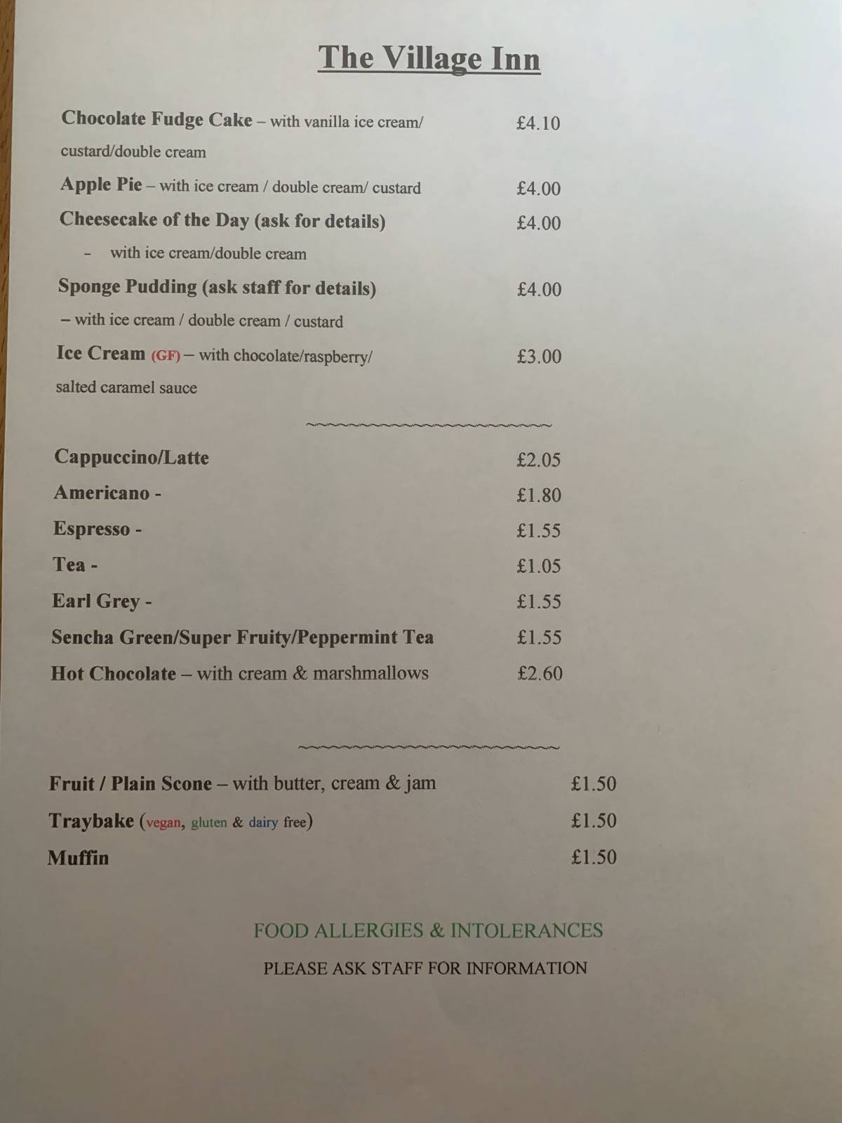 Menu at The Village Inn pub & bar, Largs