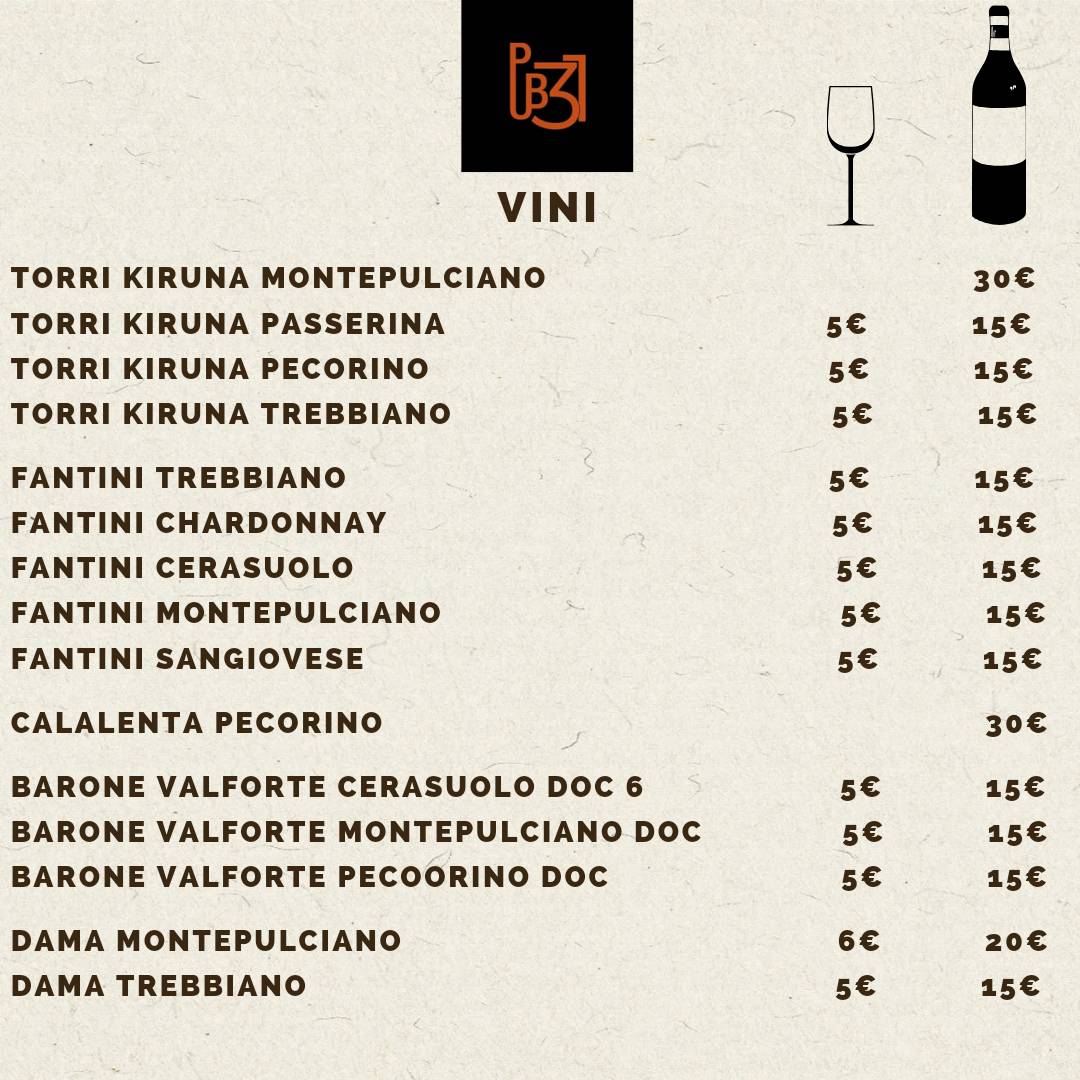 Menu at Pub31, Castel di Sangro