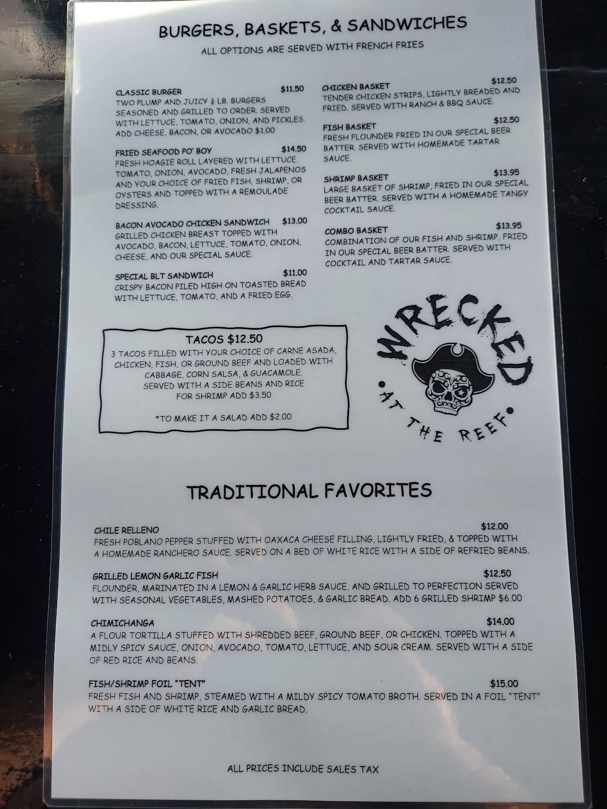 Menu at Wrecked at the Reef pub & bar, Puerto Peñasco