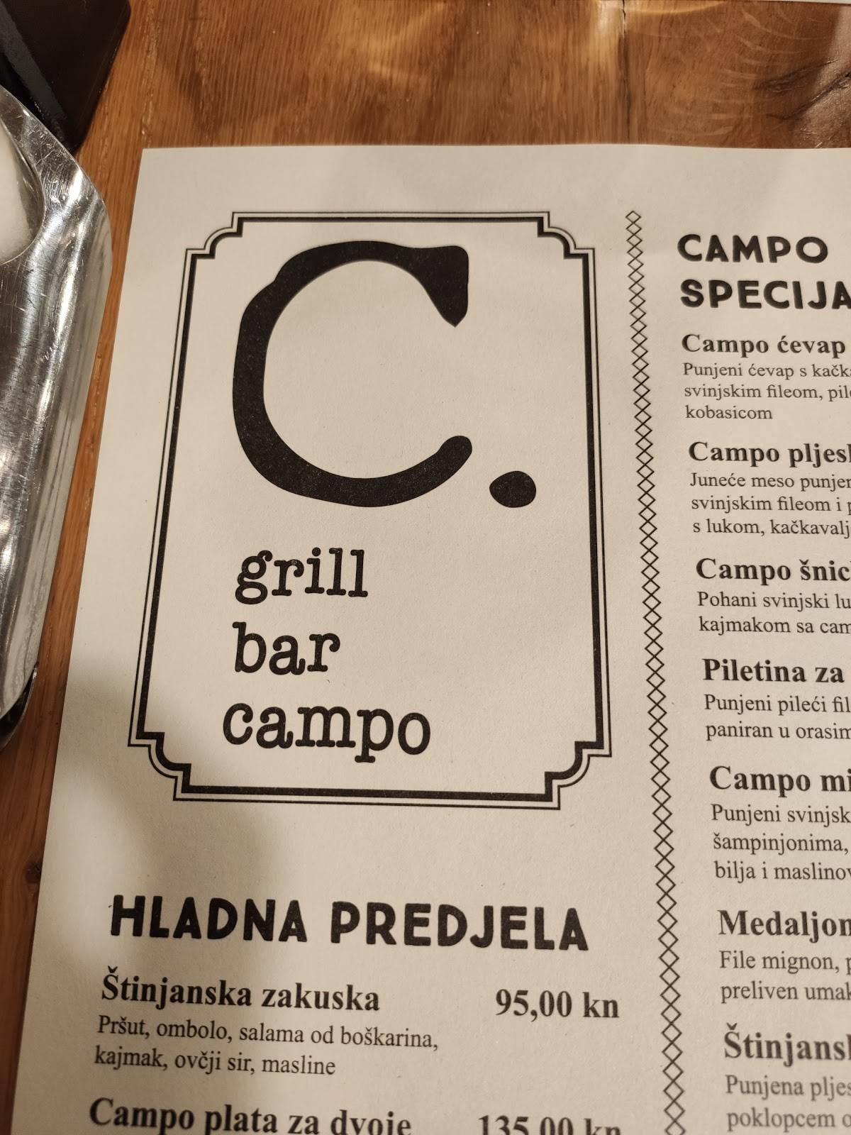 Menu at Grill bar & Steak House Campo, Pula