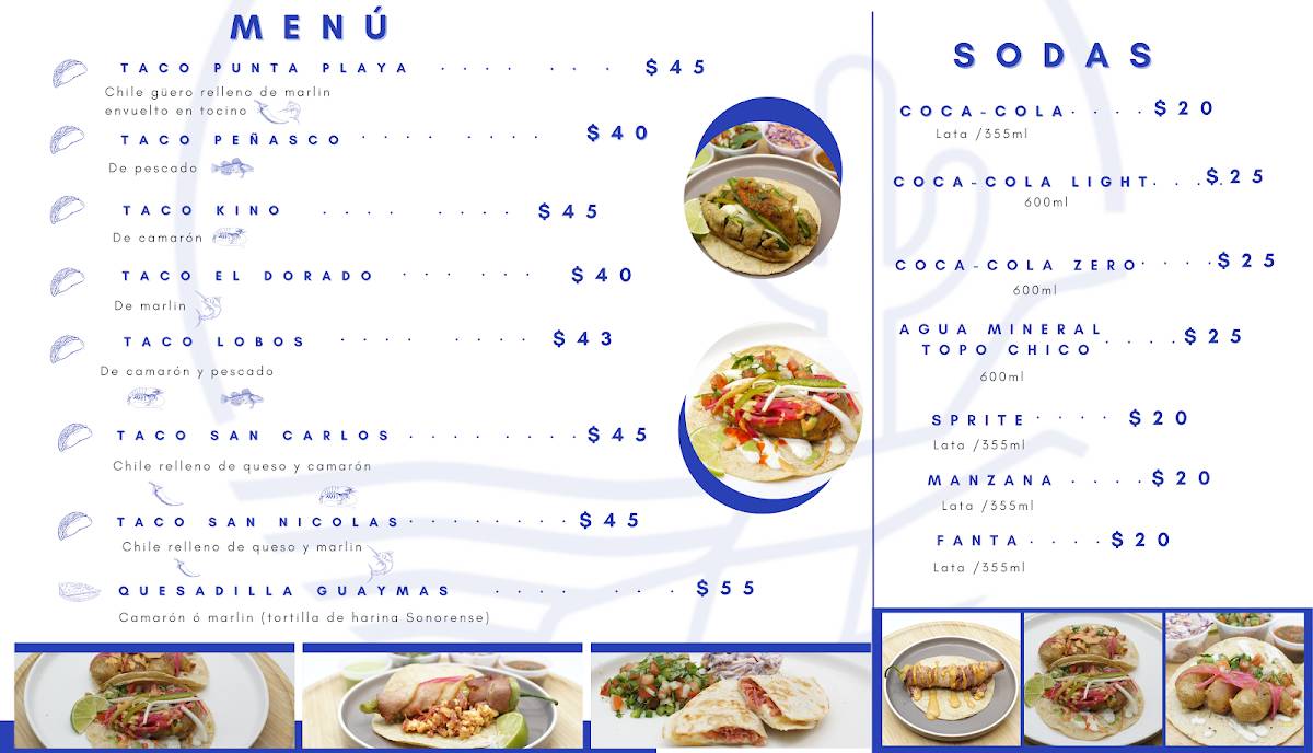 Menu at Punta Playa restaurant, Mexico
