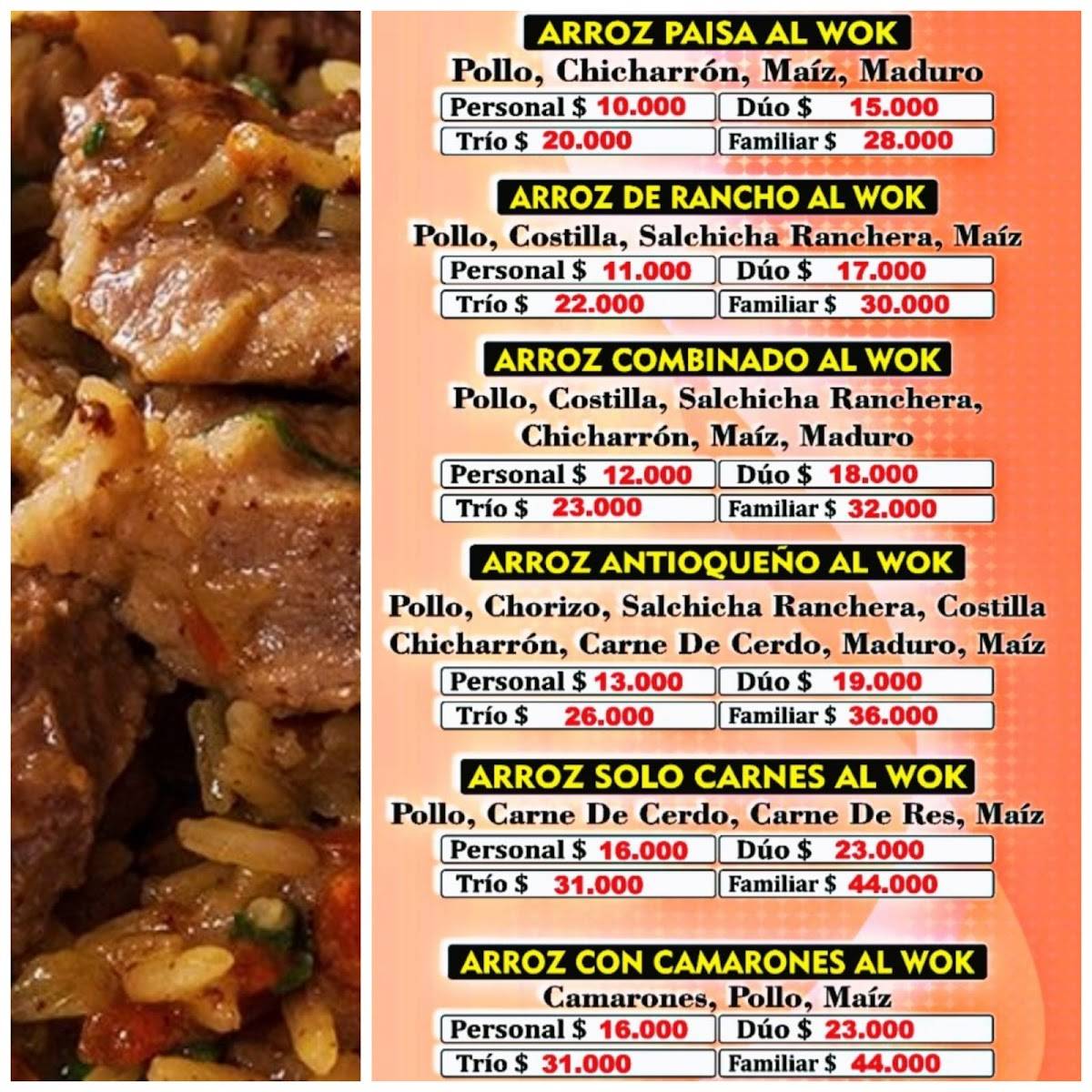 Menu at Punto del Arroz Paisa LYL restaurant, Riosucio
