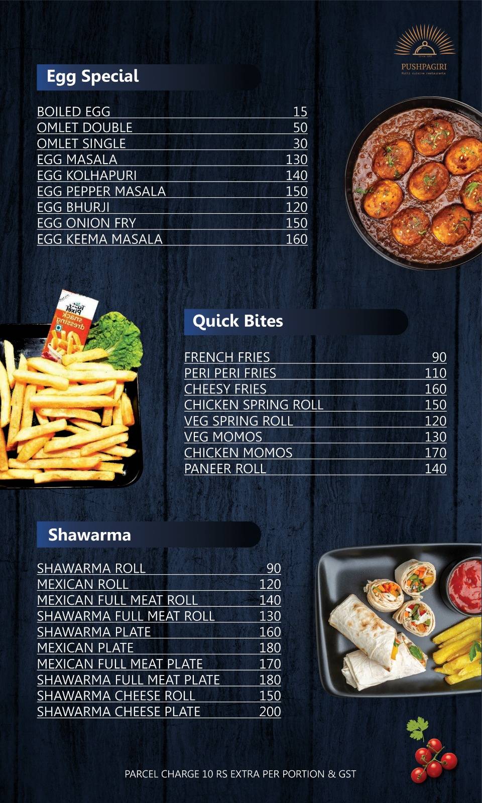 Menu at Pushpagiri Restaurant & Sweets, India