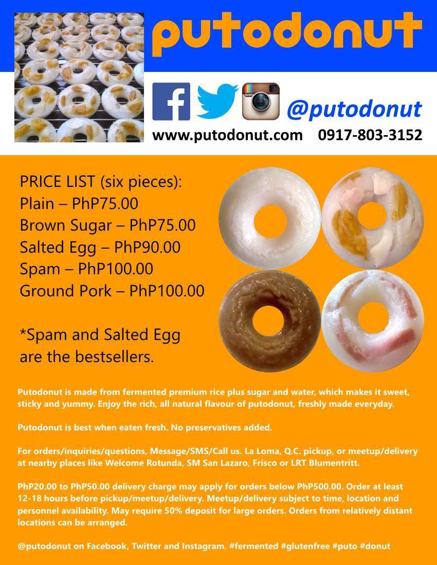 Menu at PutoDonut, Quezon City
