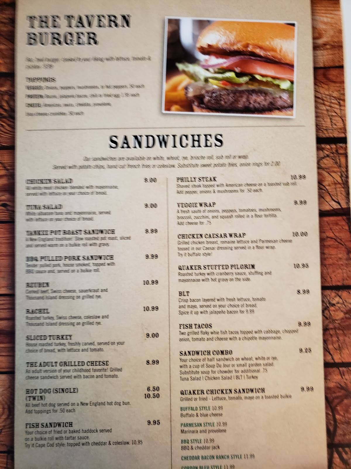 Menu at Quaker Tavern restaurant, Uxbridge, 466 Quaker Hwy #1603