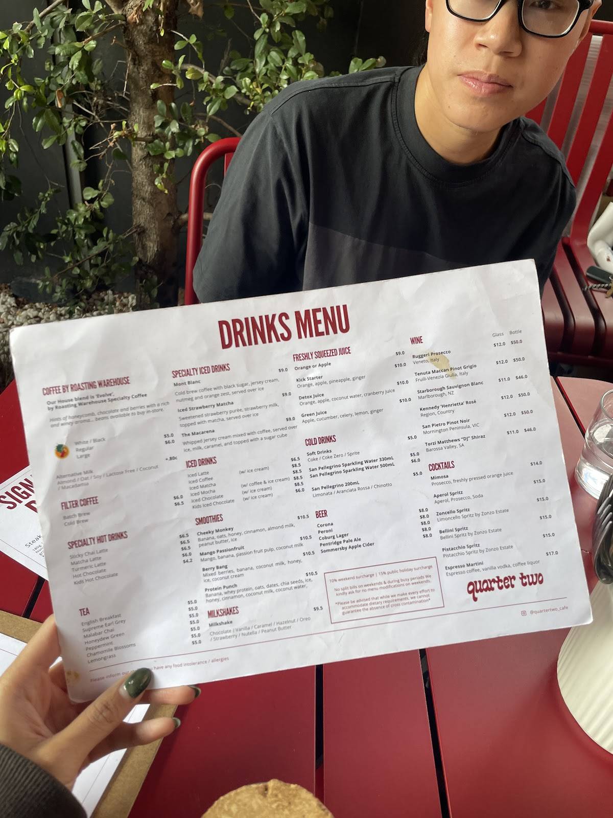 Menu at Quarter Two Cafe, Moonee Ponds