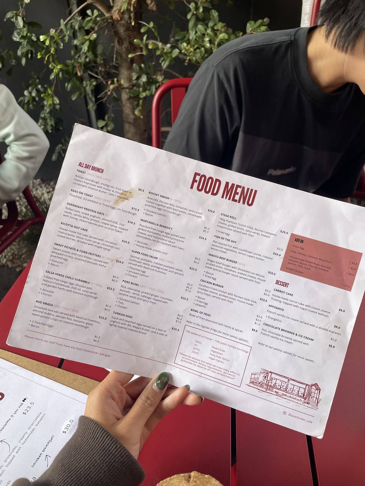 Menu at Quarter Two Cafe, Moonee Ponds