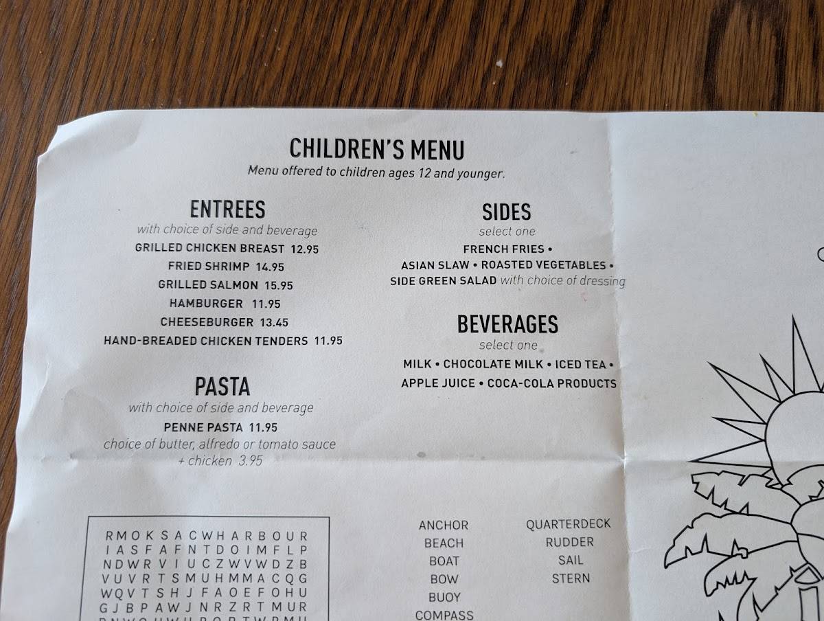 Menu at Quarterdeck restaurant, Hilton Head Island, 160 Lighthouse Rd