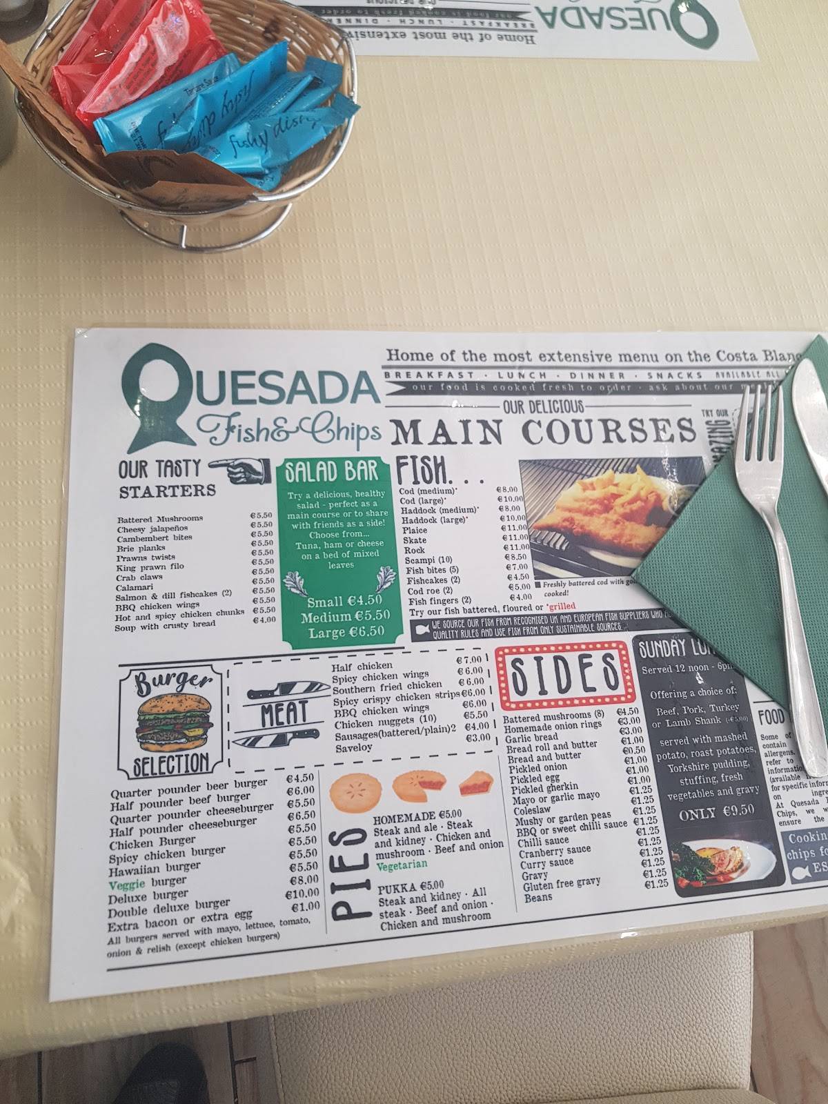 Menu at Quesada Fish and Chips restaurant, Quesada