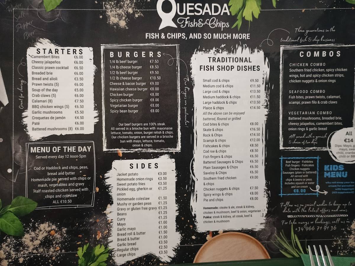 Menu at Quesada Fish and Chips restaurant, Quesada