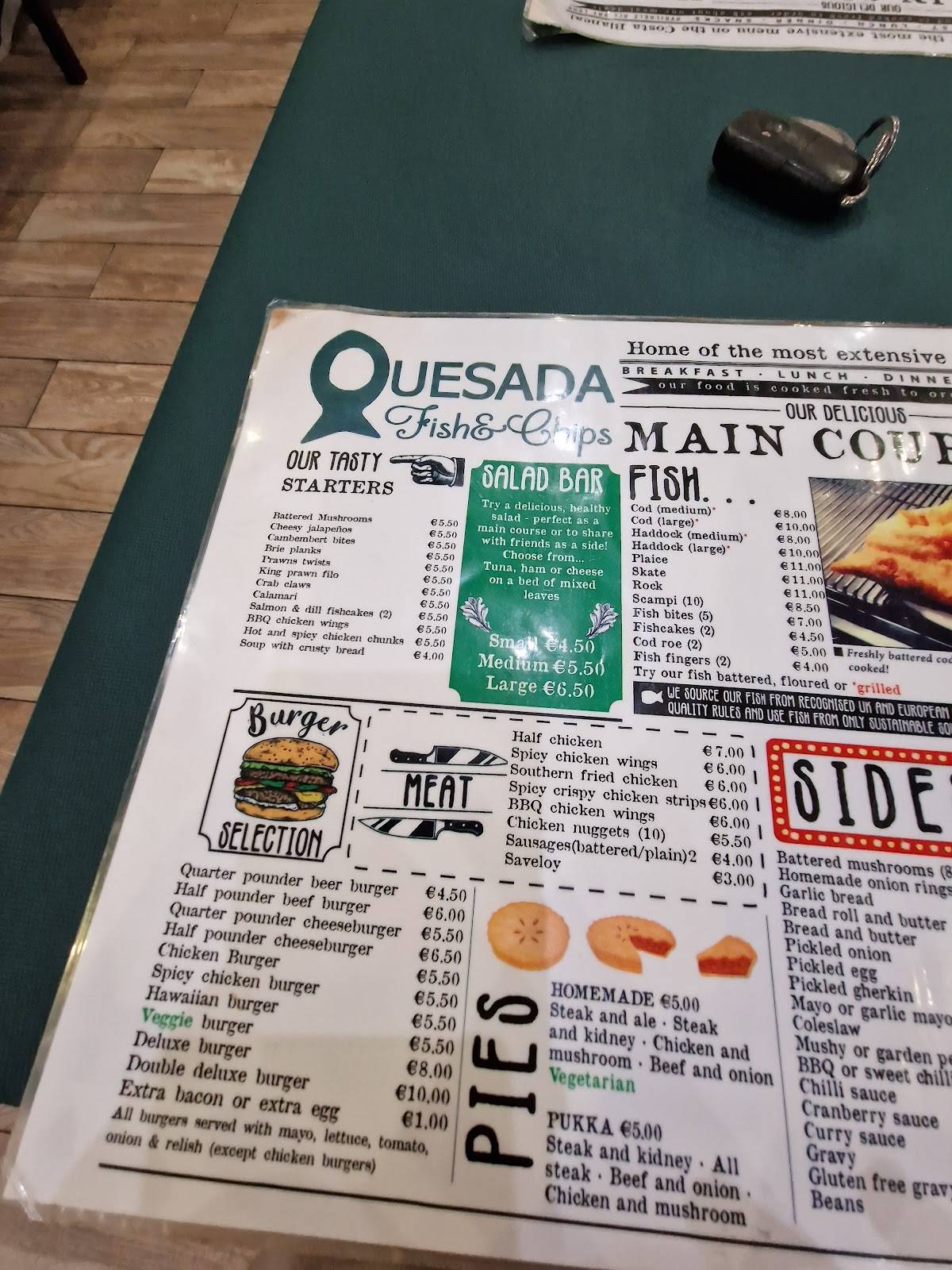Menu at Quesada Fish and Chips restaurant, Quesada